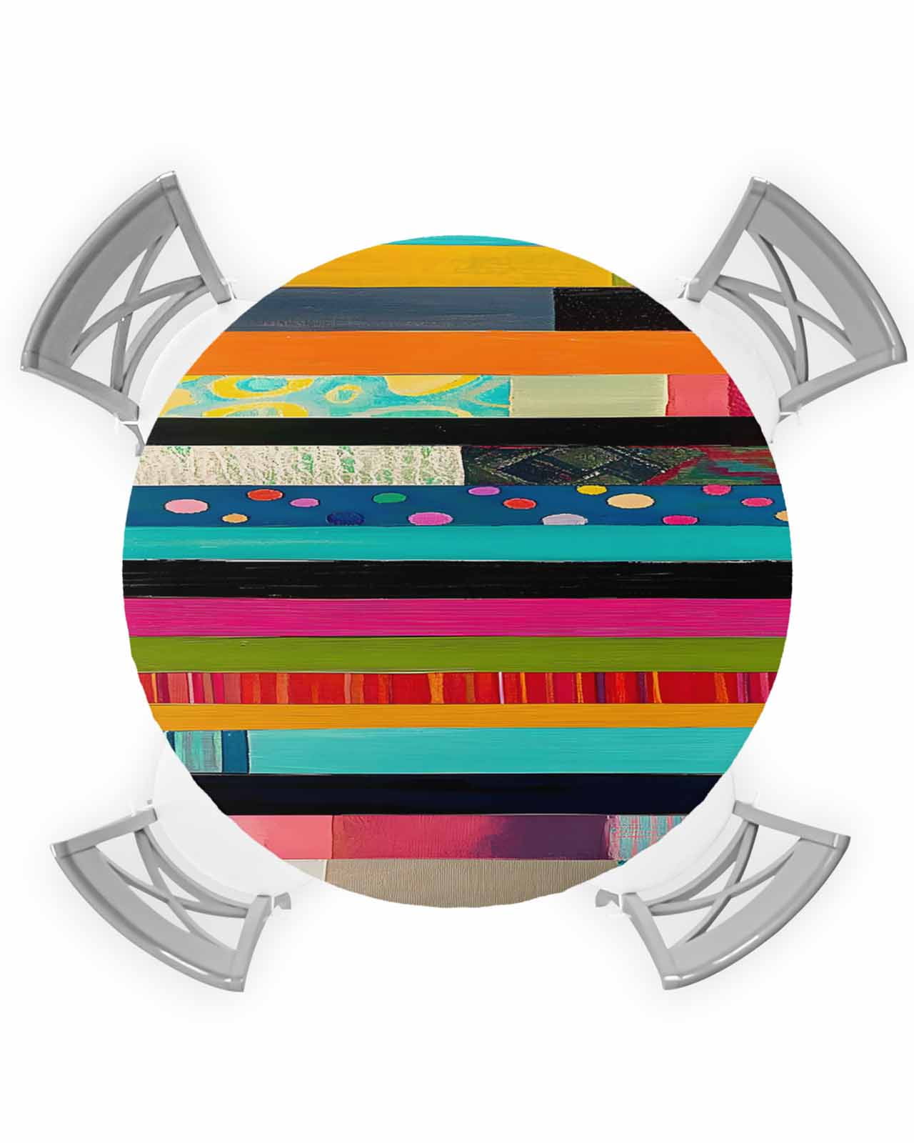 nqOlkjepod Colorful Striped Round Tablecloth, Fitted Table Cover with ...