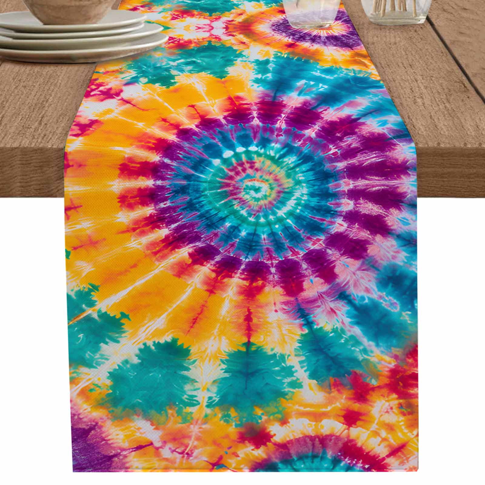 nqOlkjepod Colorful Tie-Dye Table Runner 72 Inches Long Farmhouse Dress ...