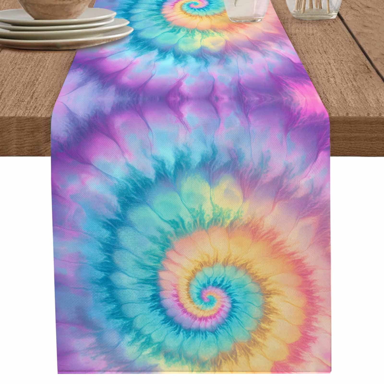 nqOlkjepod Colorful Tie Dye Table Runner 72 Inches Long Farmhouse Dress ...