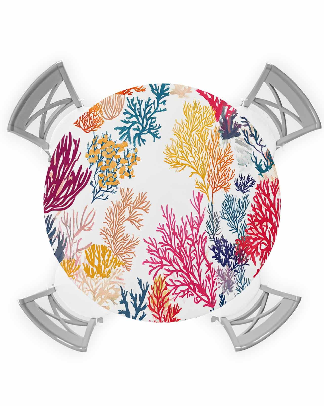 nqOlkjepod Coral Coastal Round Tablecloth, Fitted Table Cover with ...