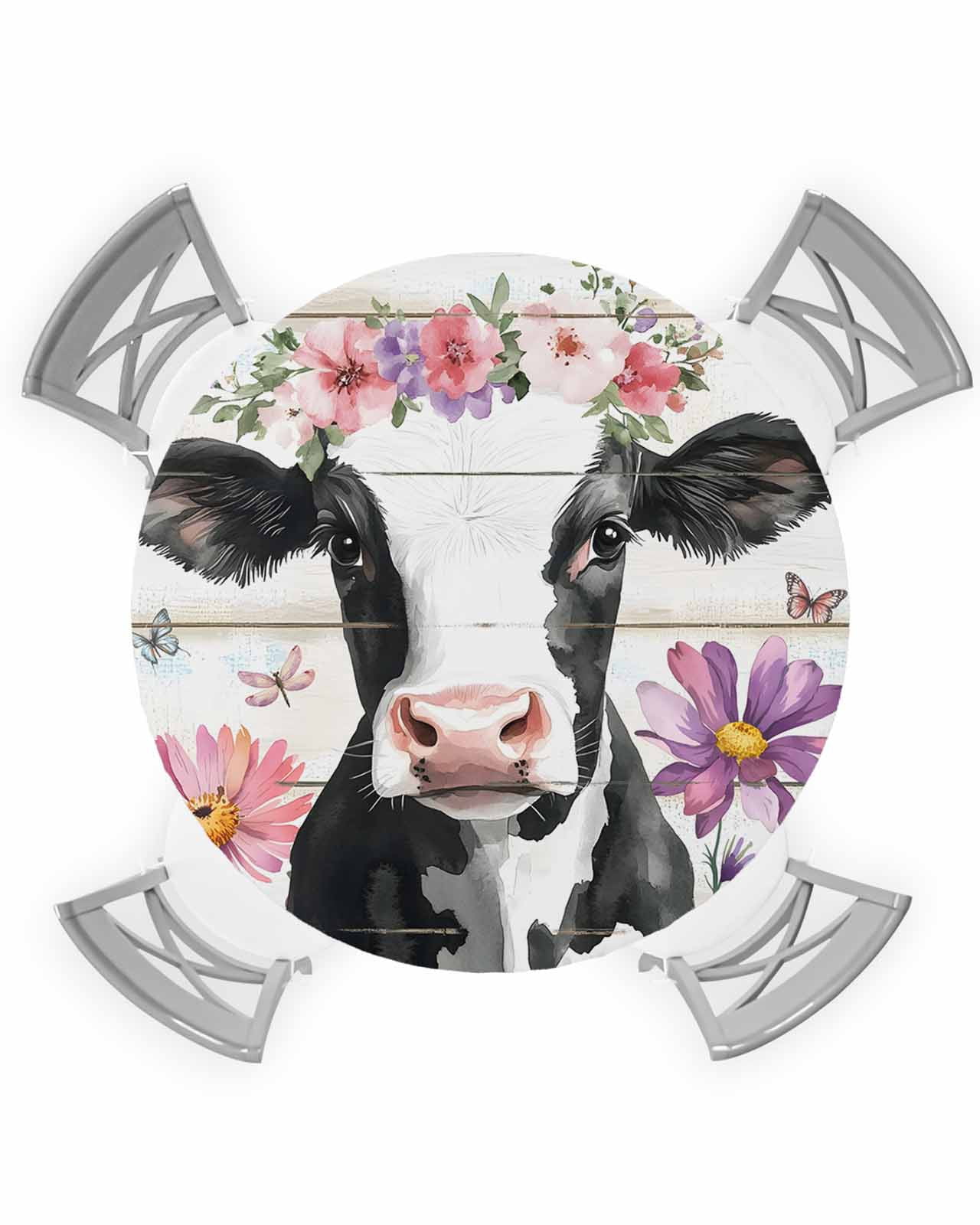 nqOlkjepod Country Cow Round Tablecloth, Fitted Table Cover with ...