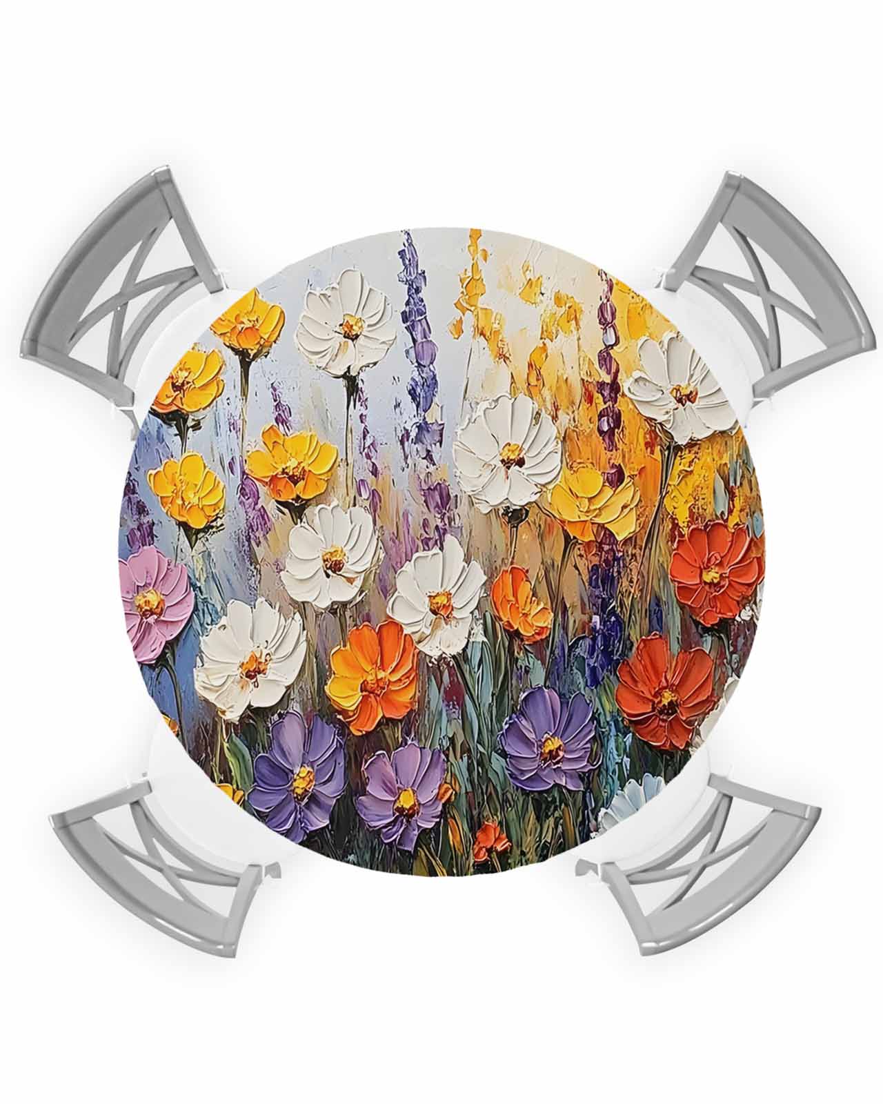 nqOlkjepod Country Flowers Round Tablecloth, Fitted Table Cover with ...