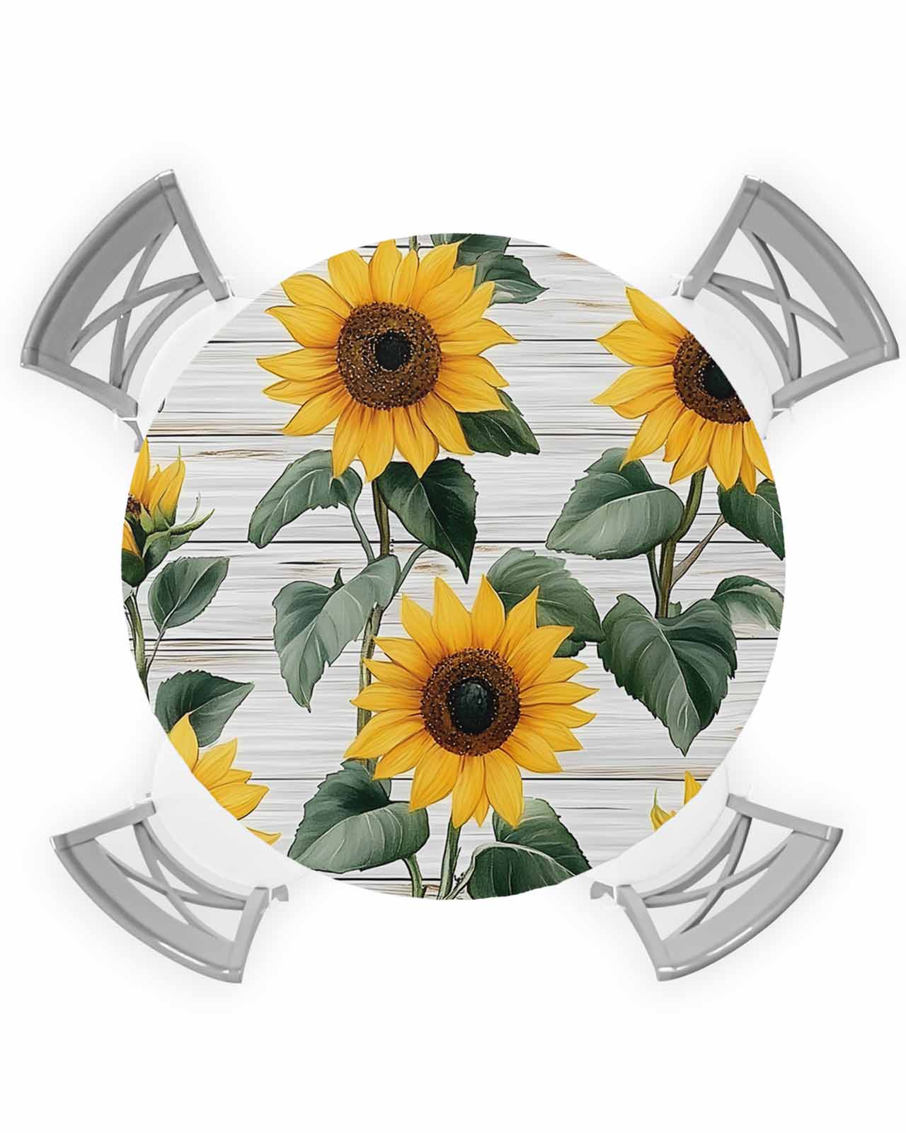 nqOlkjepod Country Sunflowers Round Tablecloth, Fitted Table Cover with ...