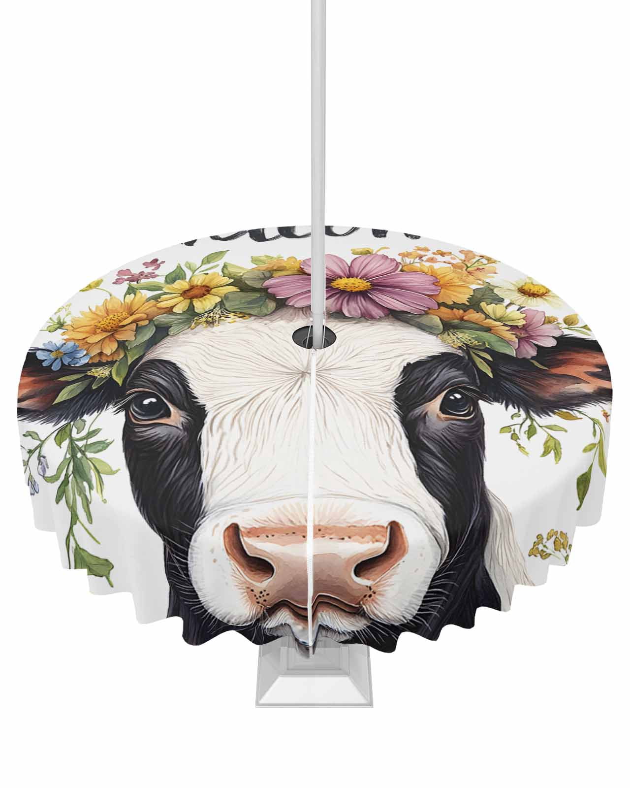 nqOlkjepod Cow Flower Outdoor Tablecloth with Umbrella Hole & Zipper ...