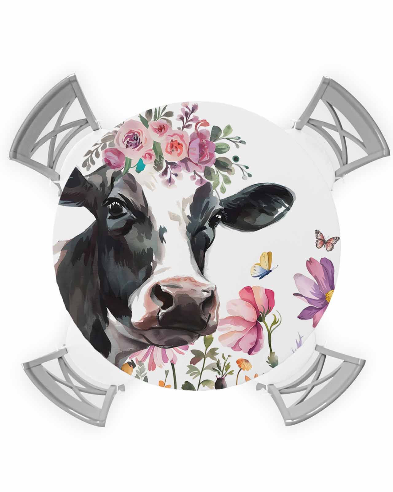 nqOlkjepod Cow Flower Round Tablecloth, Fitted Table Cover with Elastic ...