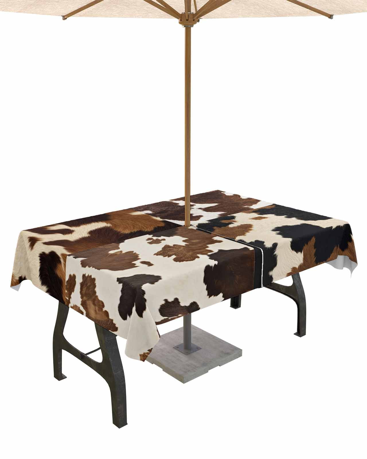 nqOlkjepod Cow Patterned Outdoor Tablecloth with Umbrella Hole & Zipper ...