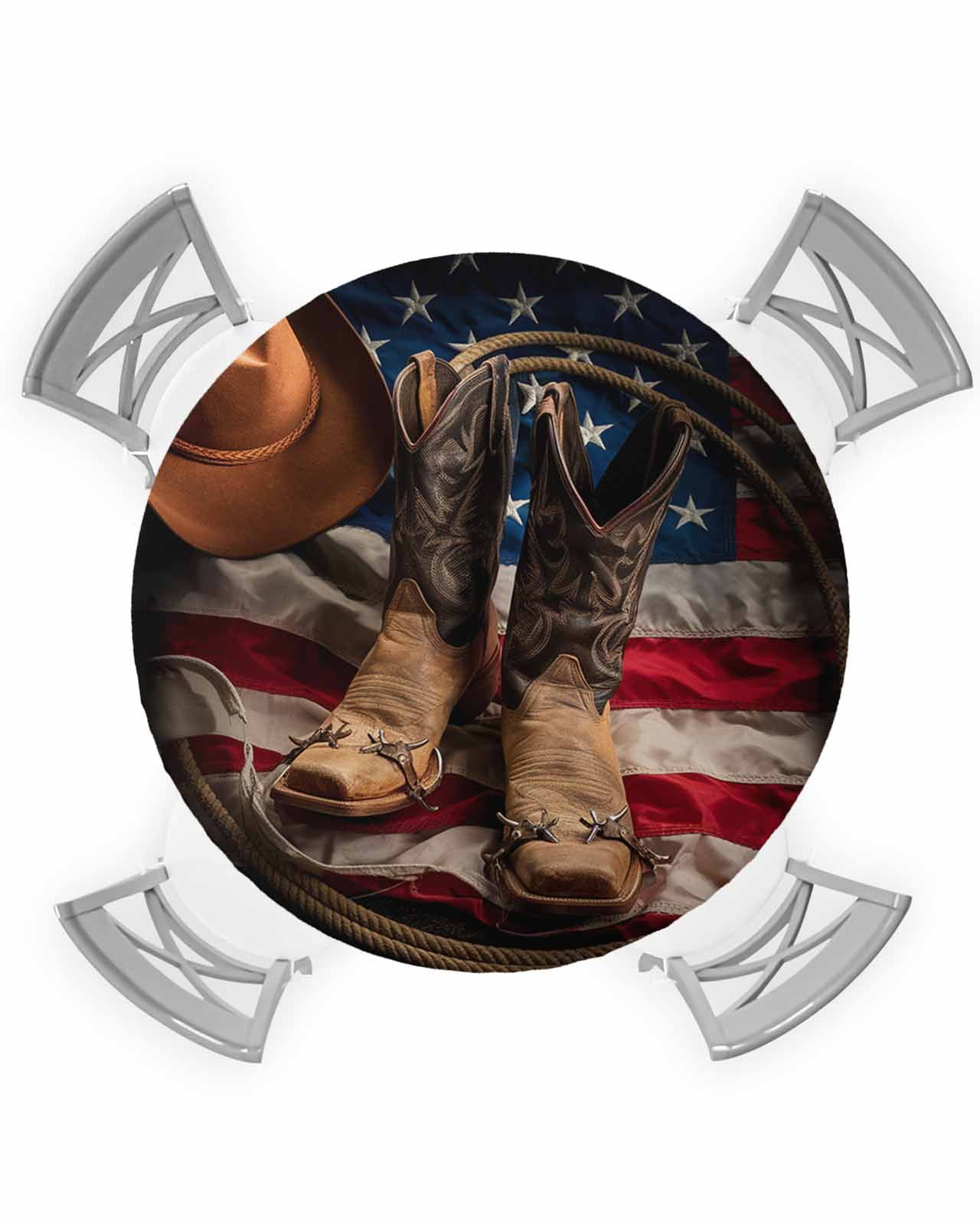 nqOlkjepod Cowboy Boots Hat Round Tablecloth, Fitted Table Cover with ...