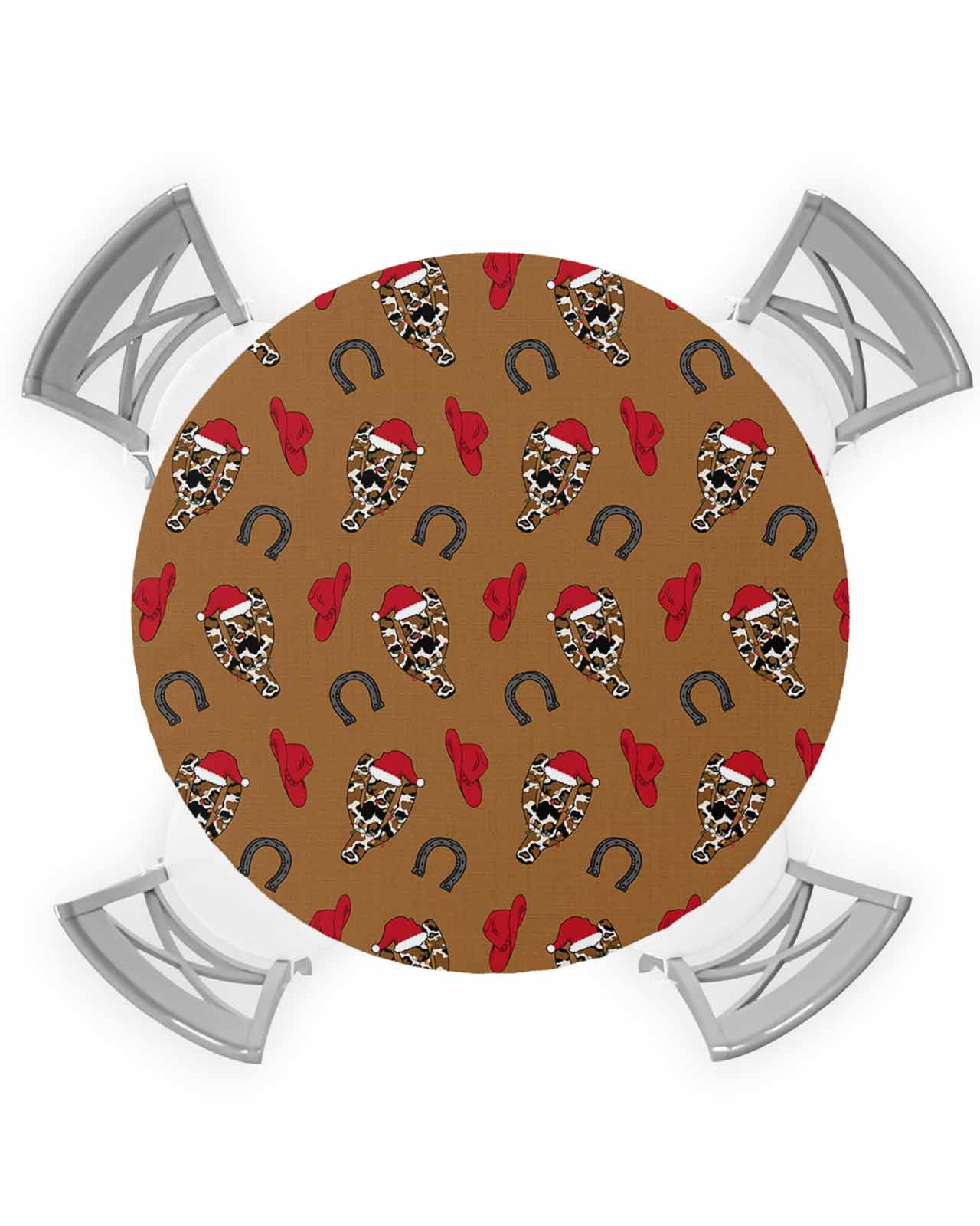 nqOlkjepod Cowboy Christmas Round Tablecloth, Fitted Table Cover with ...