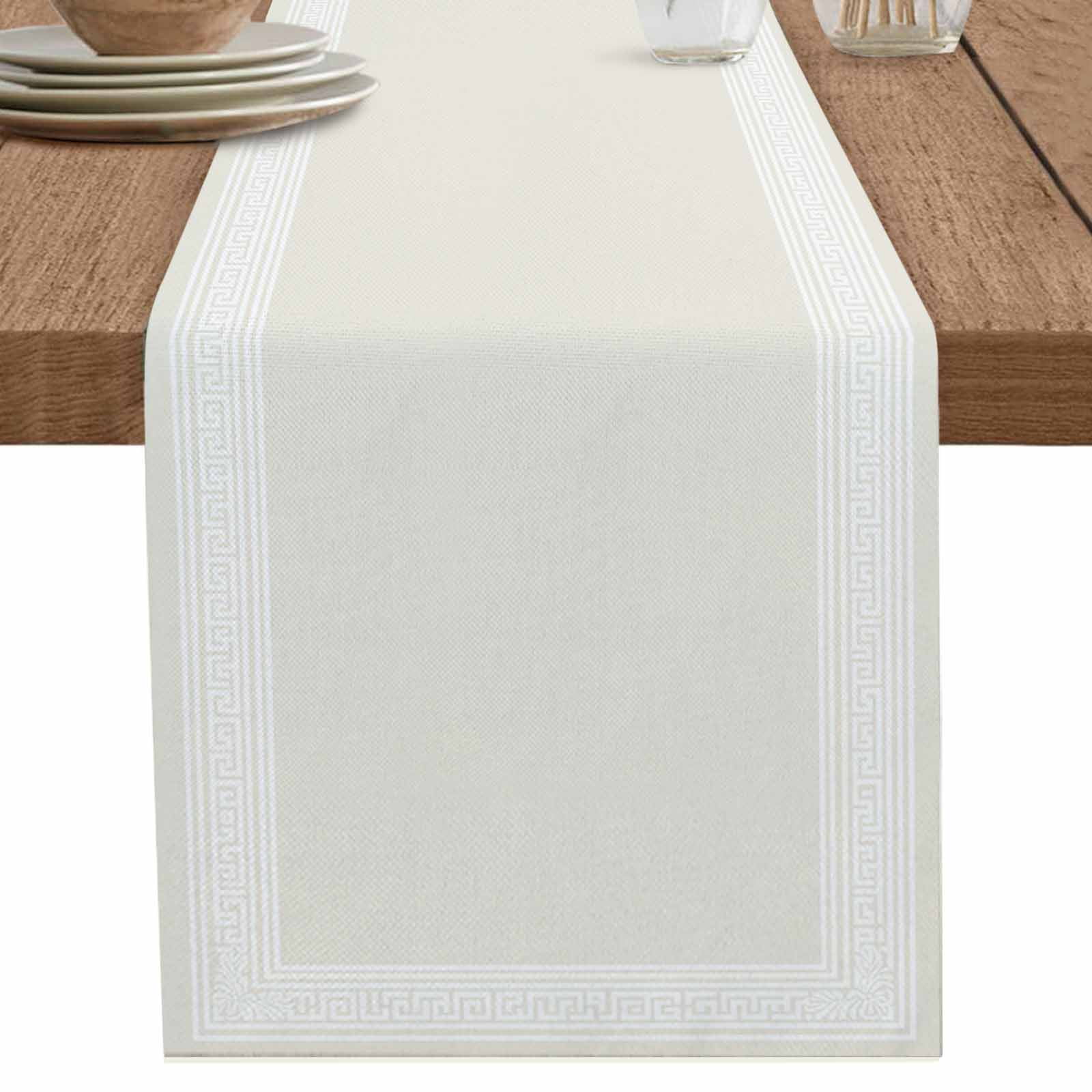 nqOlkjepod Cream Greek Key Table Runner 120 Inches Long Farmhouse Dress ...