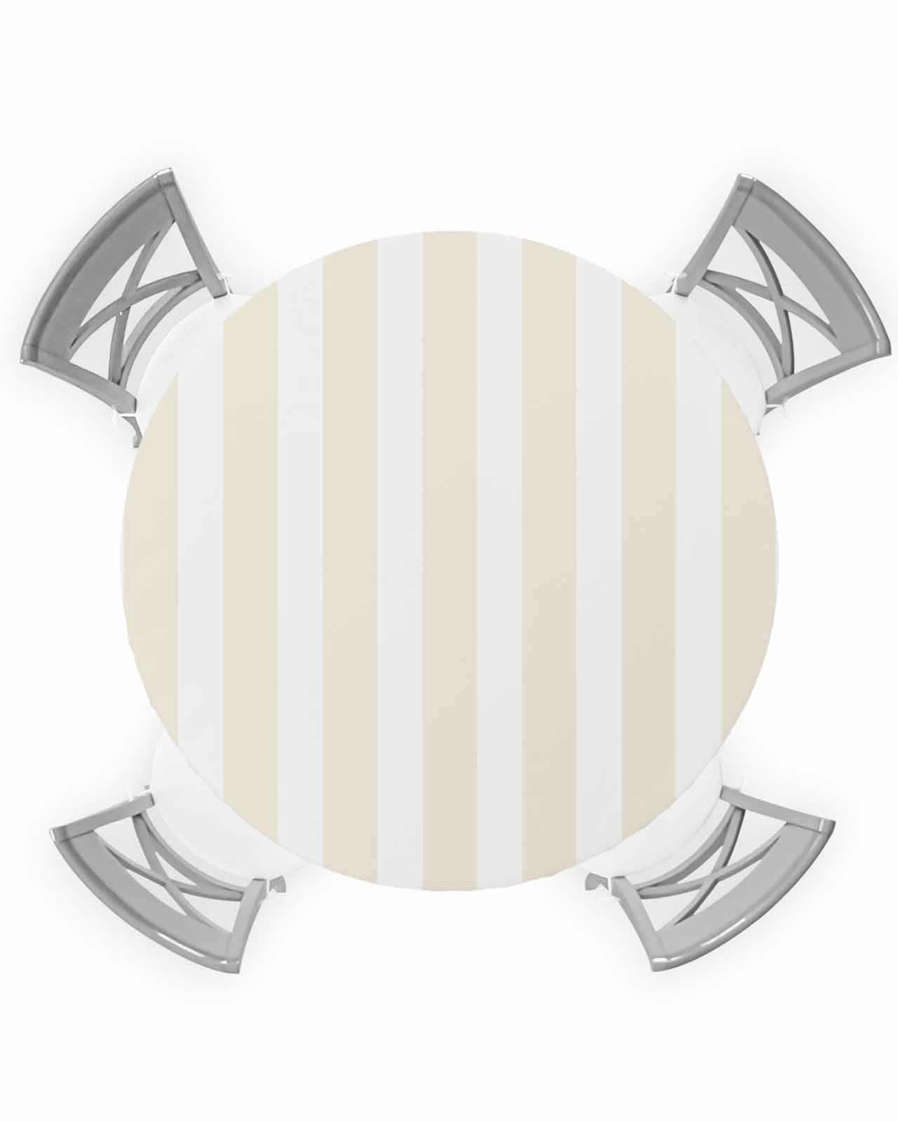 nqOlkjepod Cream Striped Round Tablecloth, Fitted Table Cover with ...