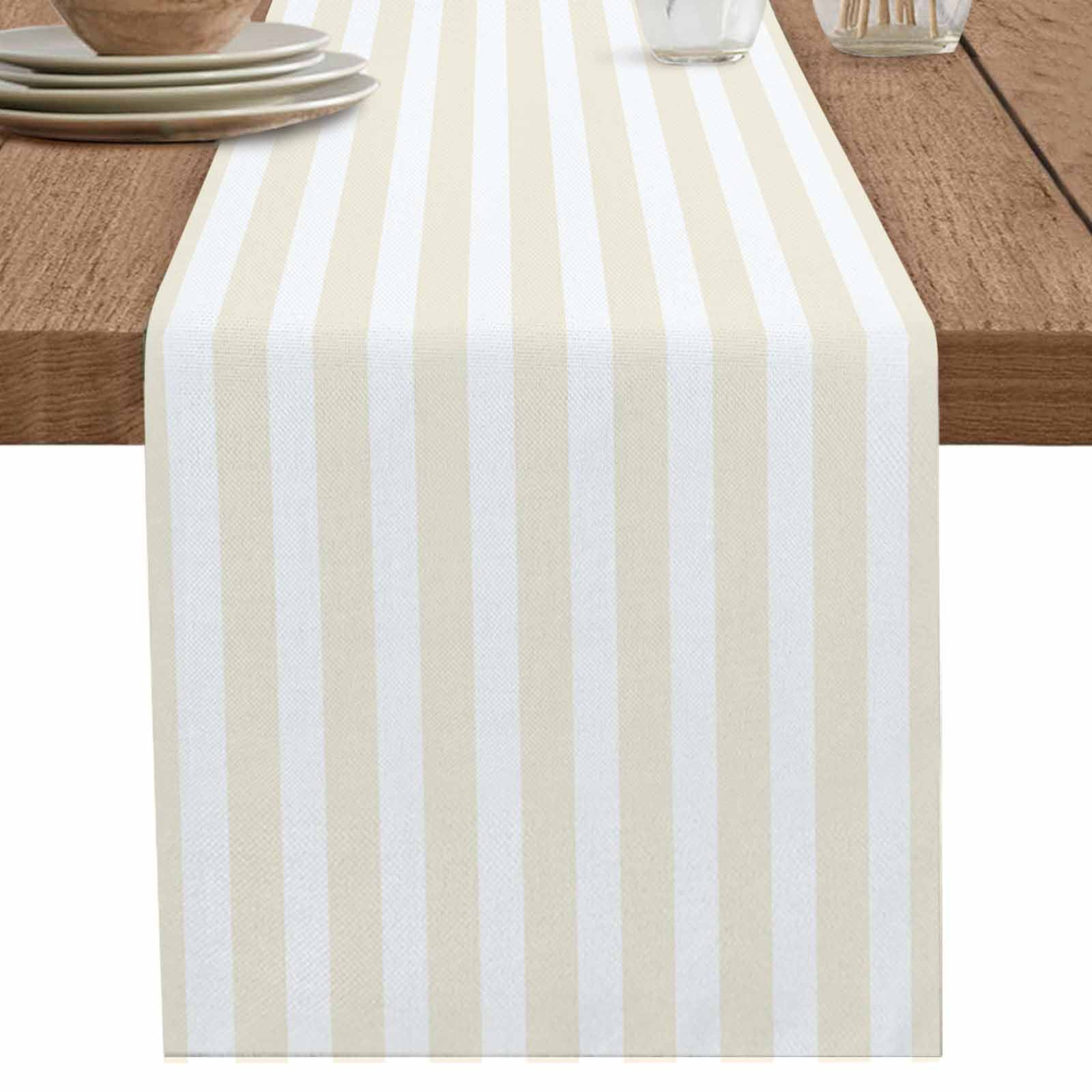 nqOlkjepod Cream Striped Table Runner 72 Inches Long Farmhouse Dress ...