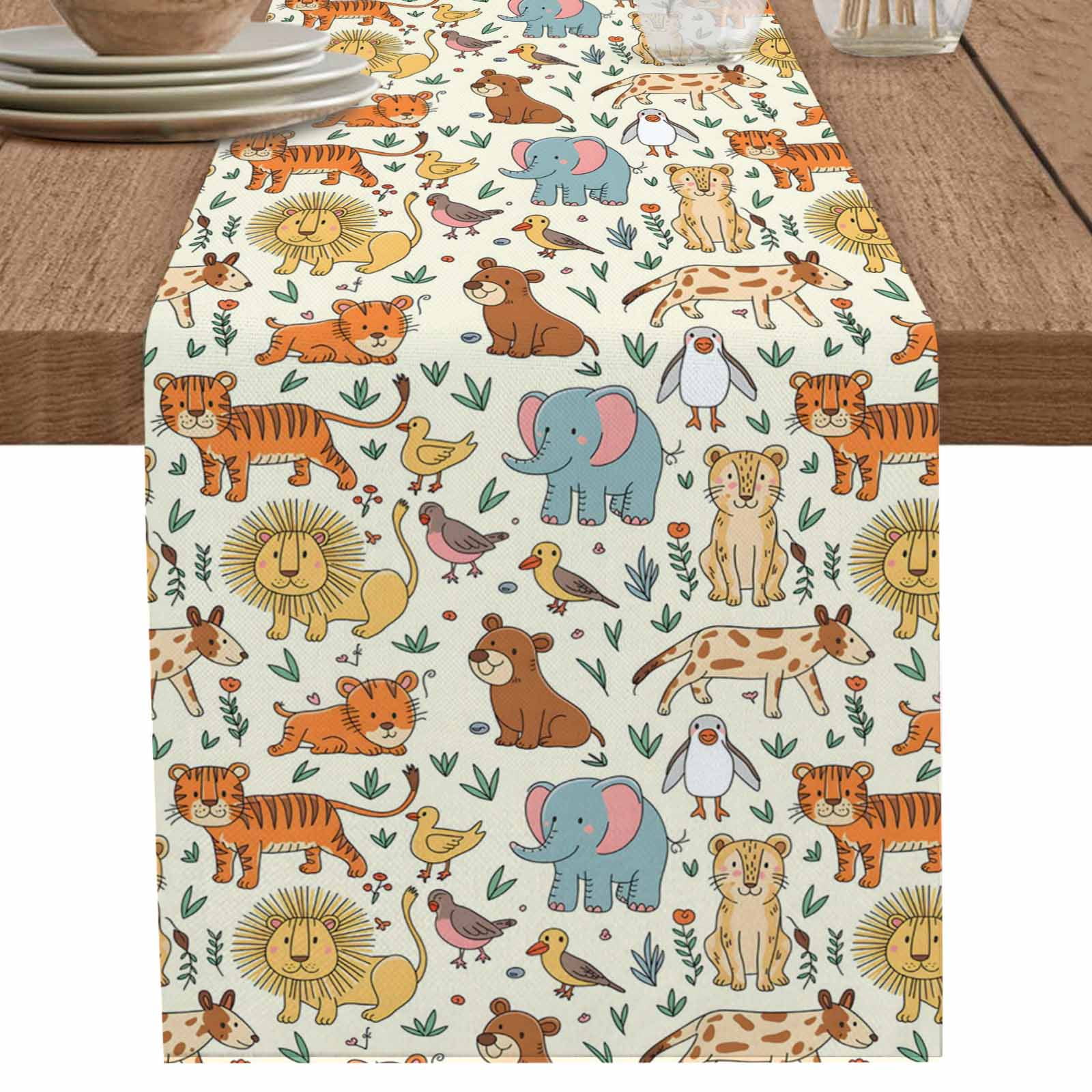 nqOlkjepod Cute Animals Zoo Table Runner 72 Inches Long Farmhouse Dress ...