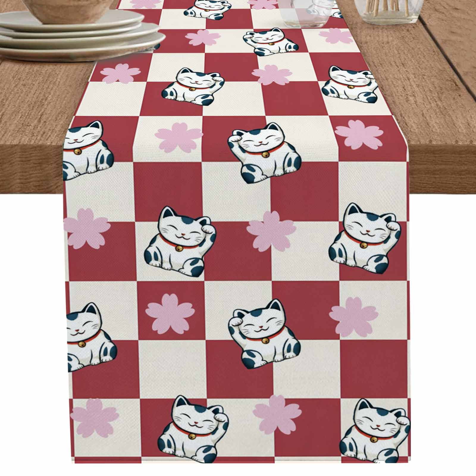 nqOlkjepod Cute Cat Table Runner 120 Inches Long Farmhouse Dress ...
