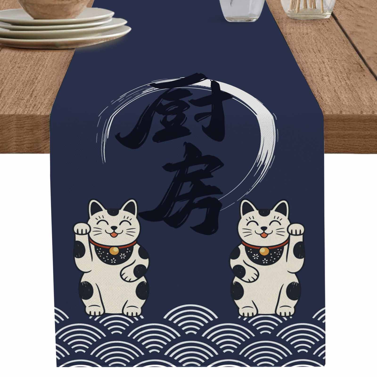 nqOlkjepod Cute Cat Table Runner 72 Inches Long Farmhouse Dress Scarves ...