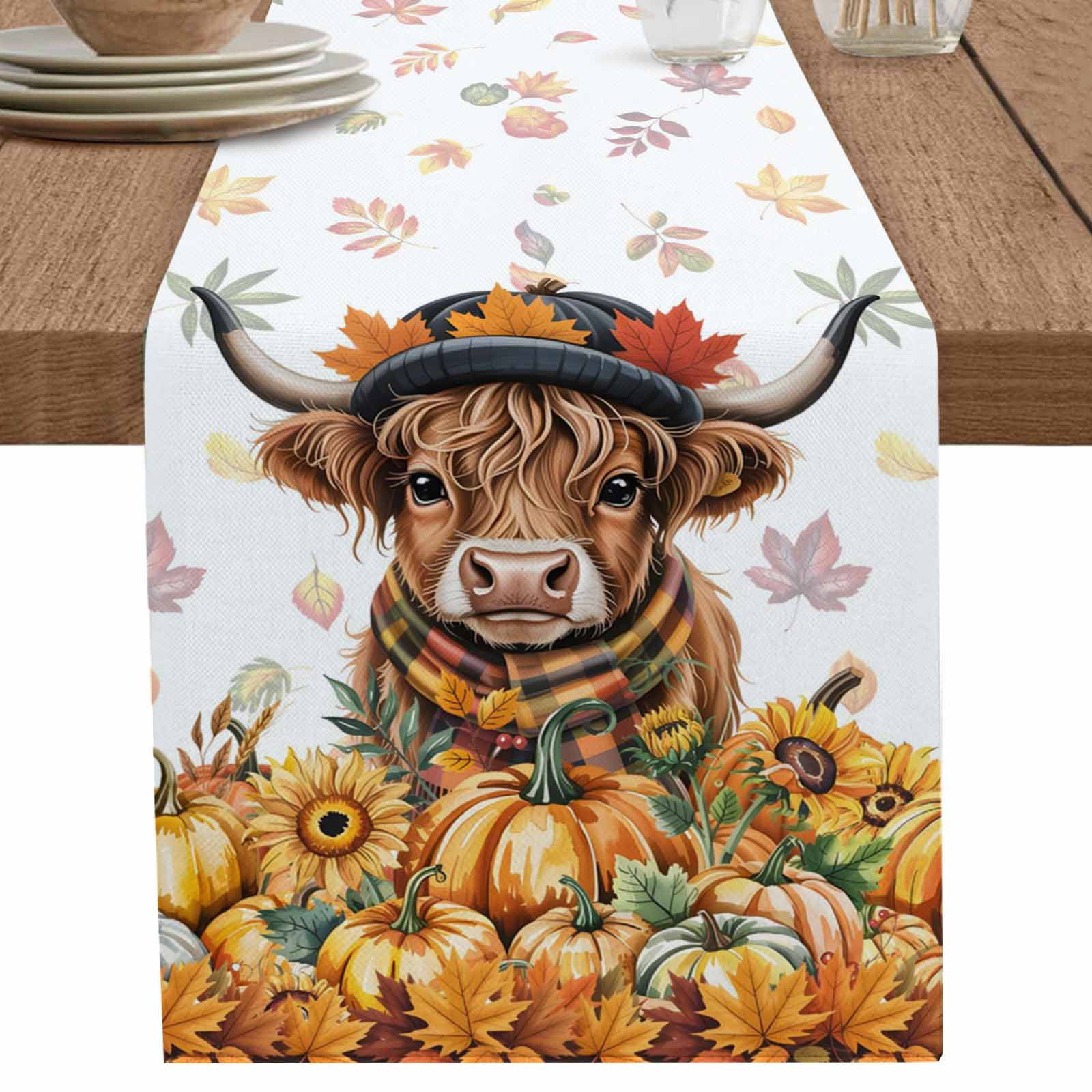 nqOlkjepod Cute Cow Fall Table Runner 70 Inches Long Farmhouse Dress ...