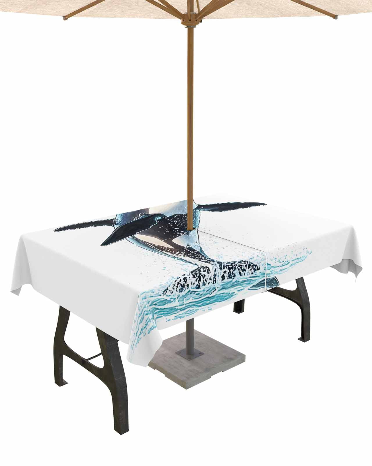 nqOlkjepod Cute Killer Whale Outdoor Tablecloth with Umbrella Hole & Zipper, Orca Animal Ocean ...