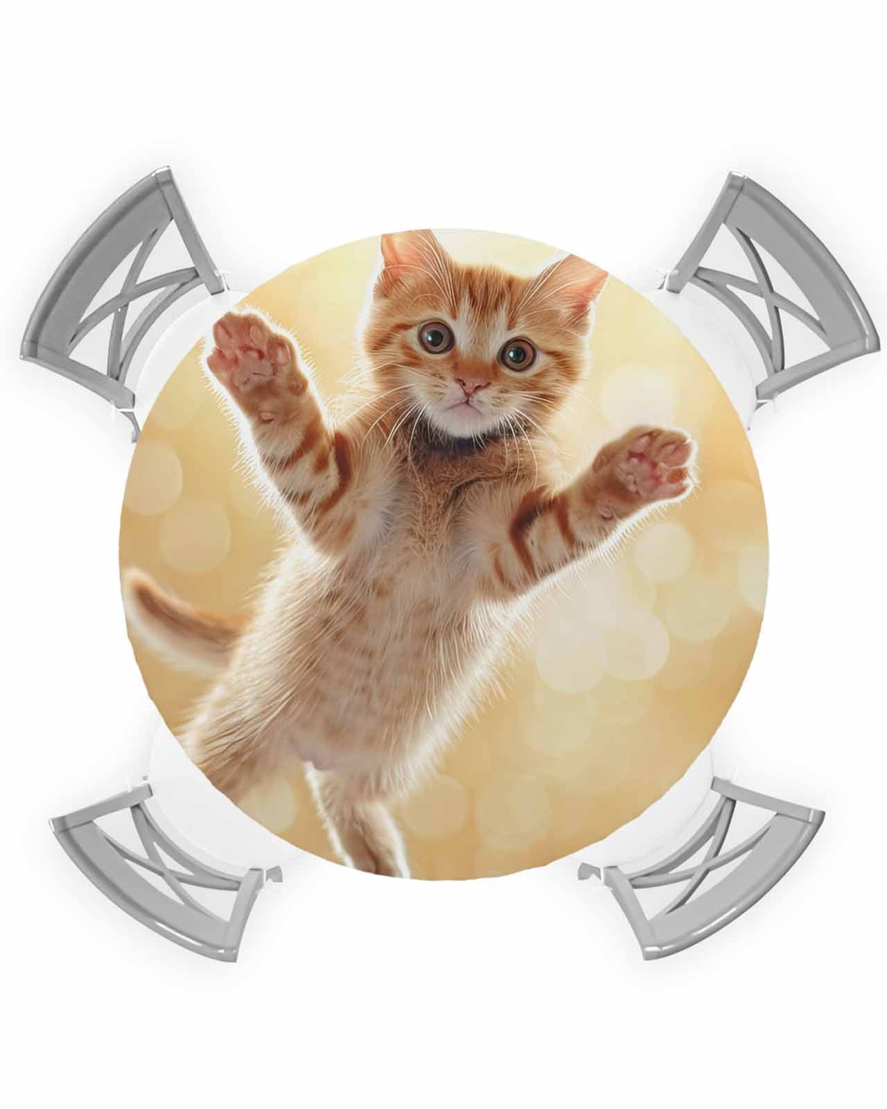 nqOlkjepod Cute Orange Cat Round Tablecloth, Fitted Table Cover with ...