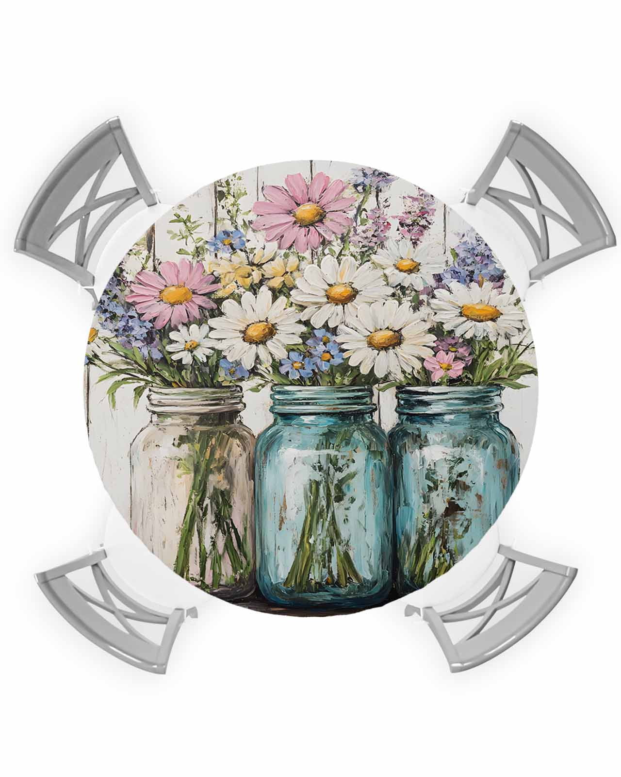 nqOlkjepod Daisies Flowers Round Tablecloth, Fitted Table Cover with ...