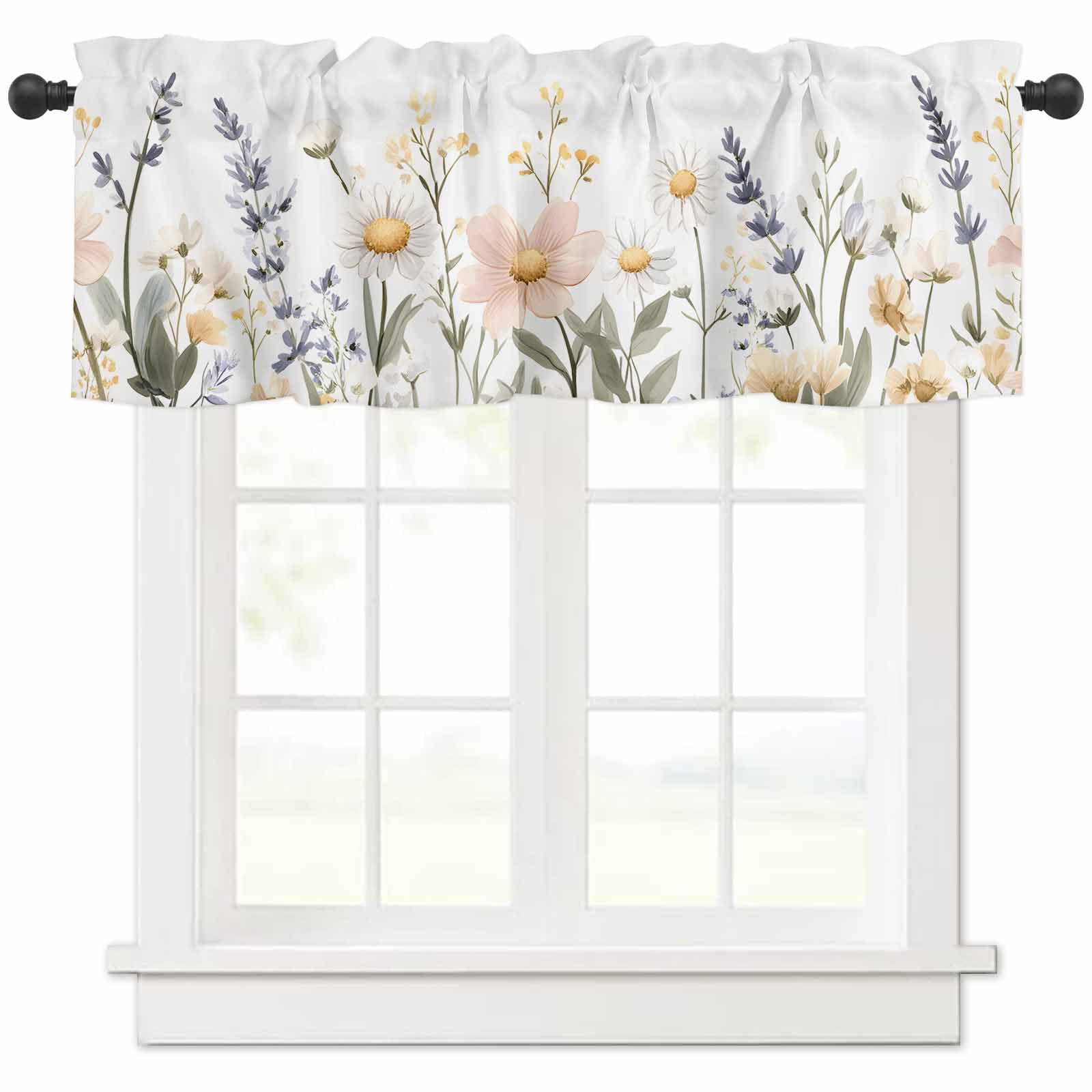 nqOlkjepod Daisy Botanical Farmhouse Short Window Curtain Valances ...