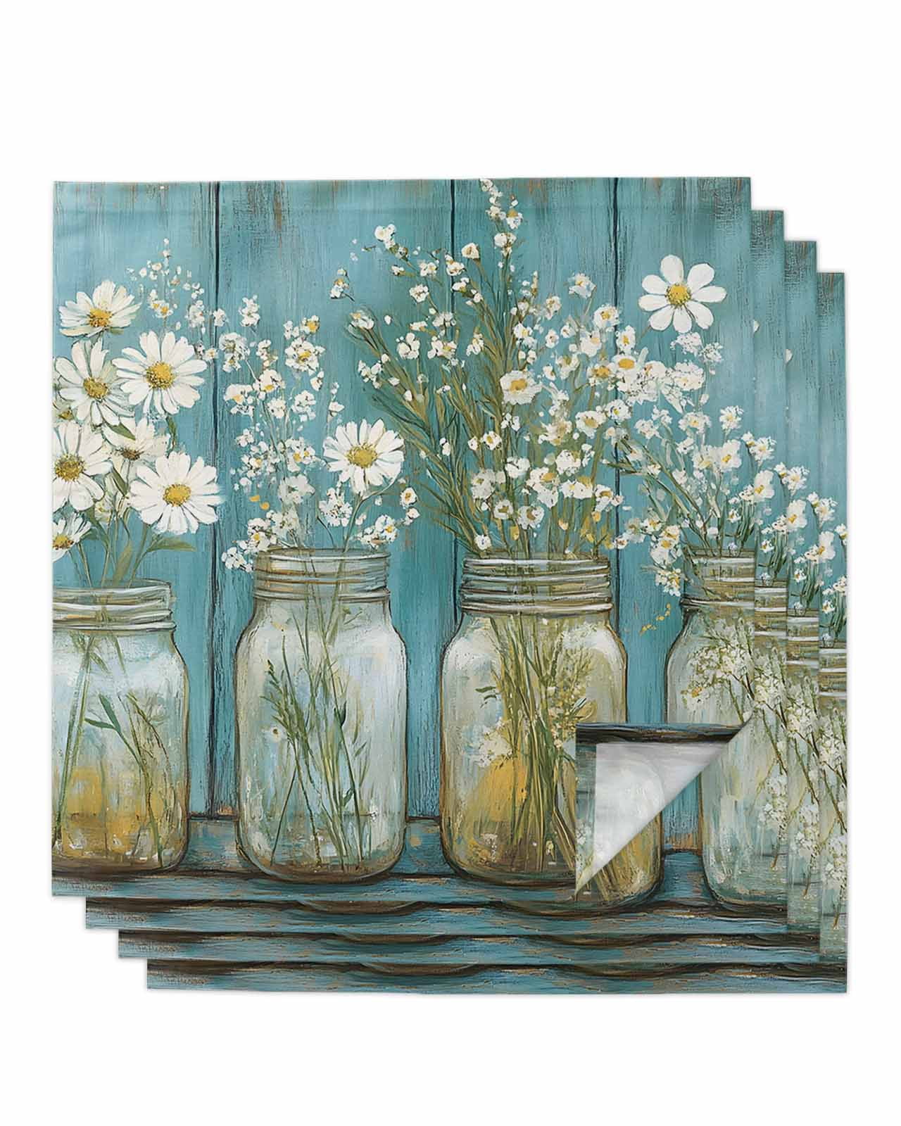 nqOlkjepod Daisy Flower Cloth Napkins Set of 4 Reusable Dinner Napkins ...