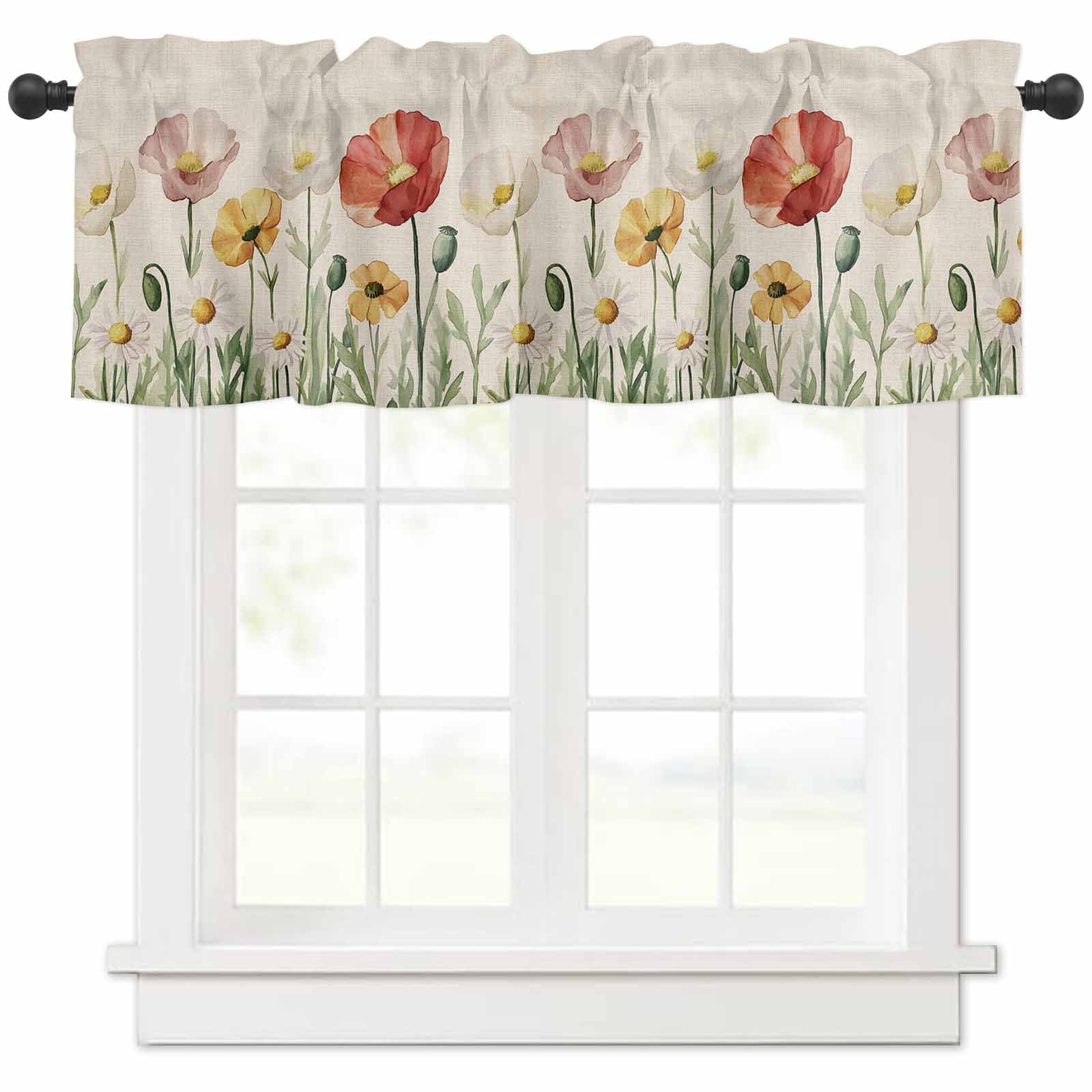 nqOlkjepod Daisy Flowers Farmhouse Short Window Curtain Valances, White ...