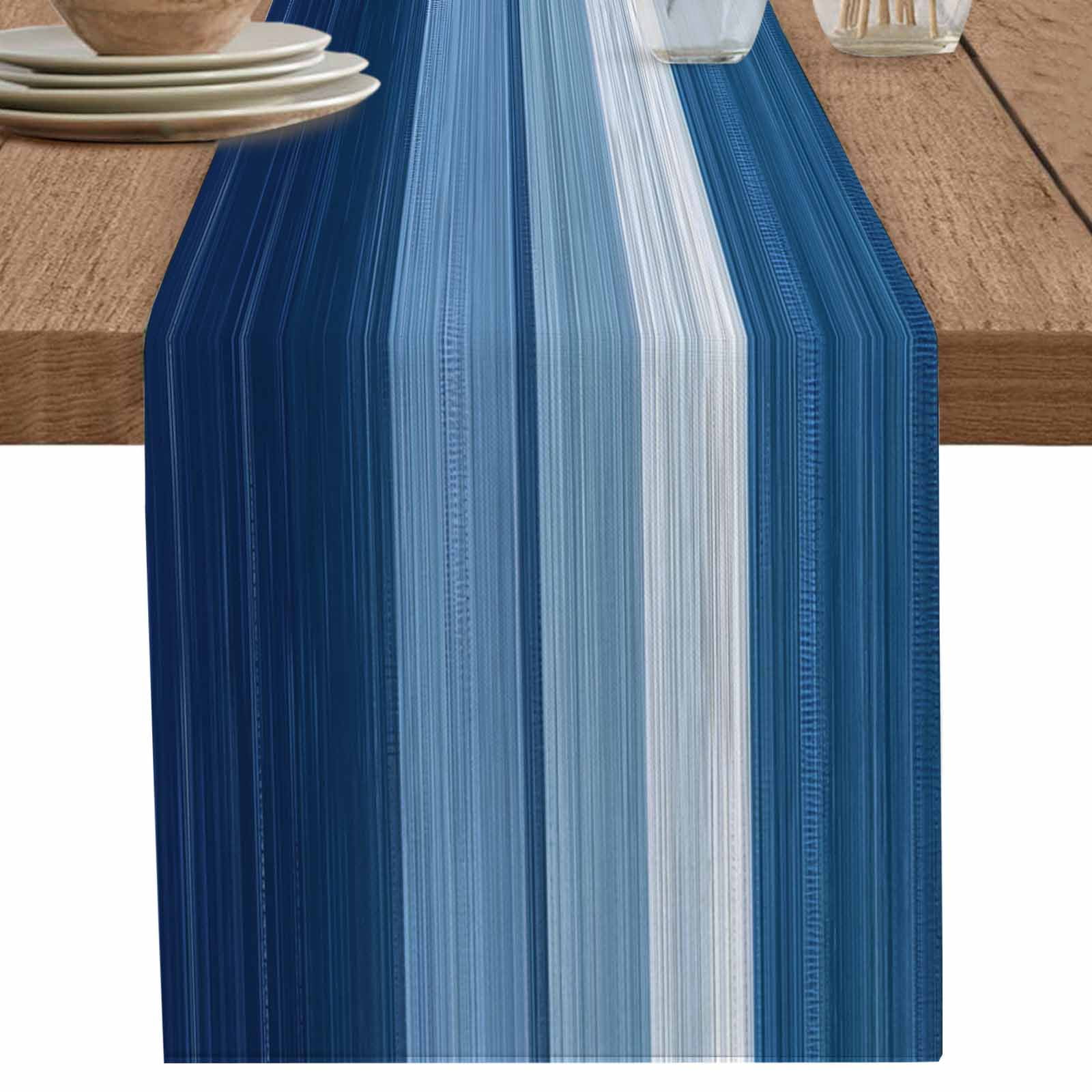 nqOlkjepod Dark Blue Ombre Stripes Table Runner 48 Inches Long ...