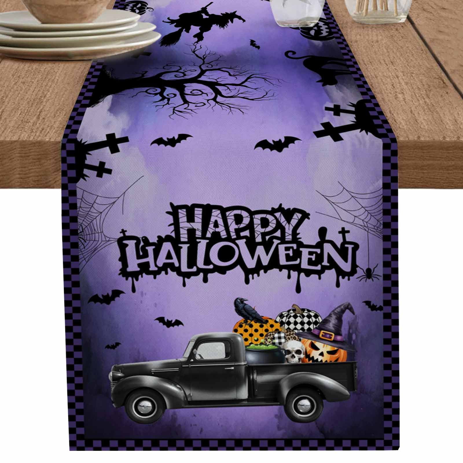 nqOlkjepod Dark Purple Halloween Table Runner 70 Inches Long Farmhouse ...