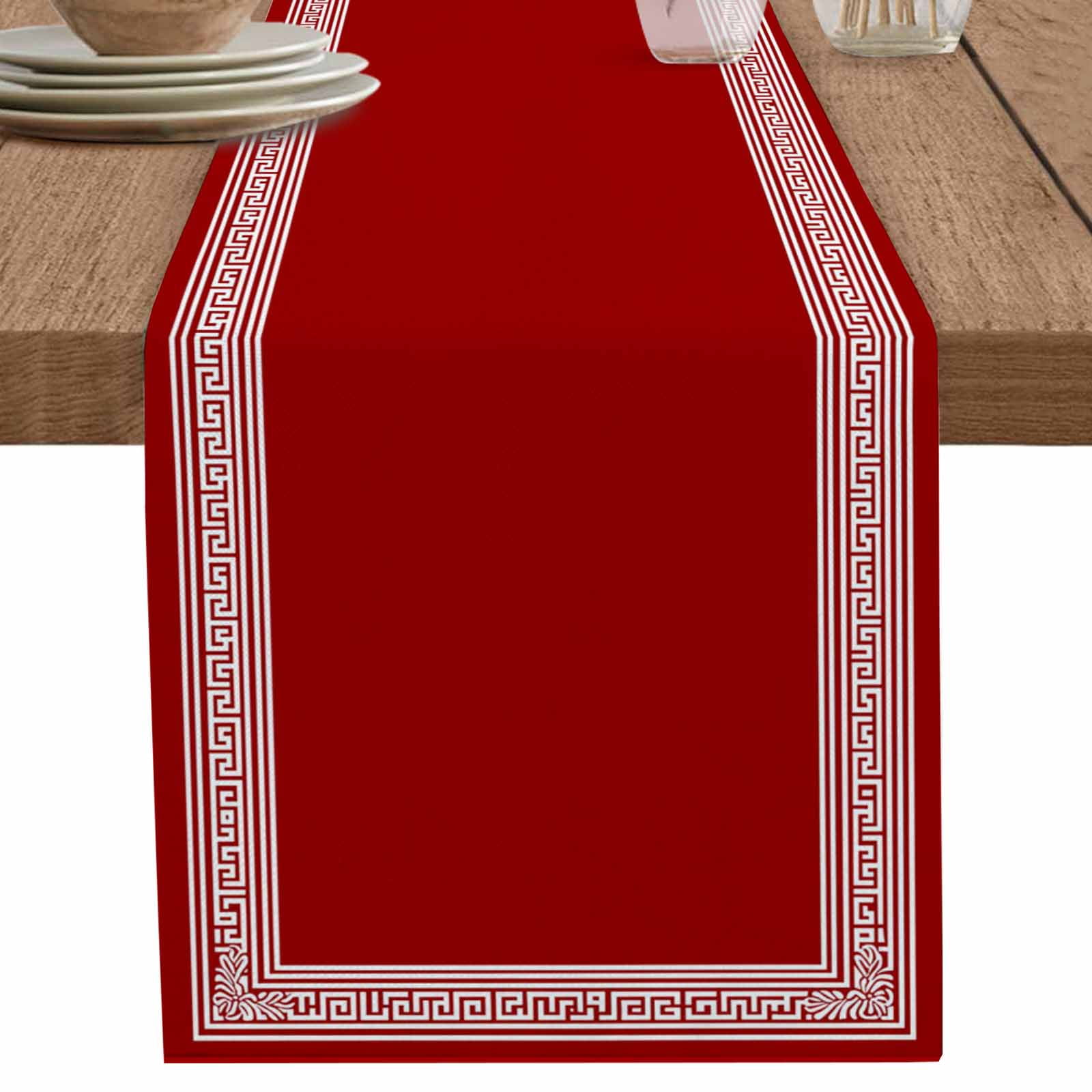 nqOlkjepod Dark Red Greek Key Table Runner 48 Inches Long Farmhouse ...