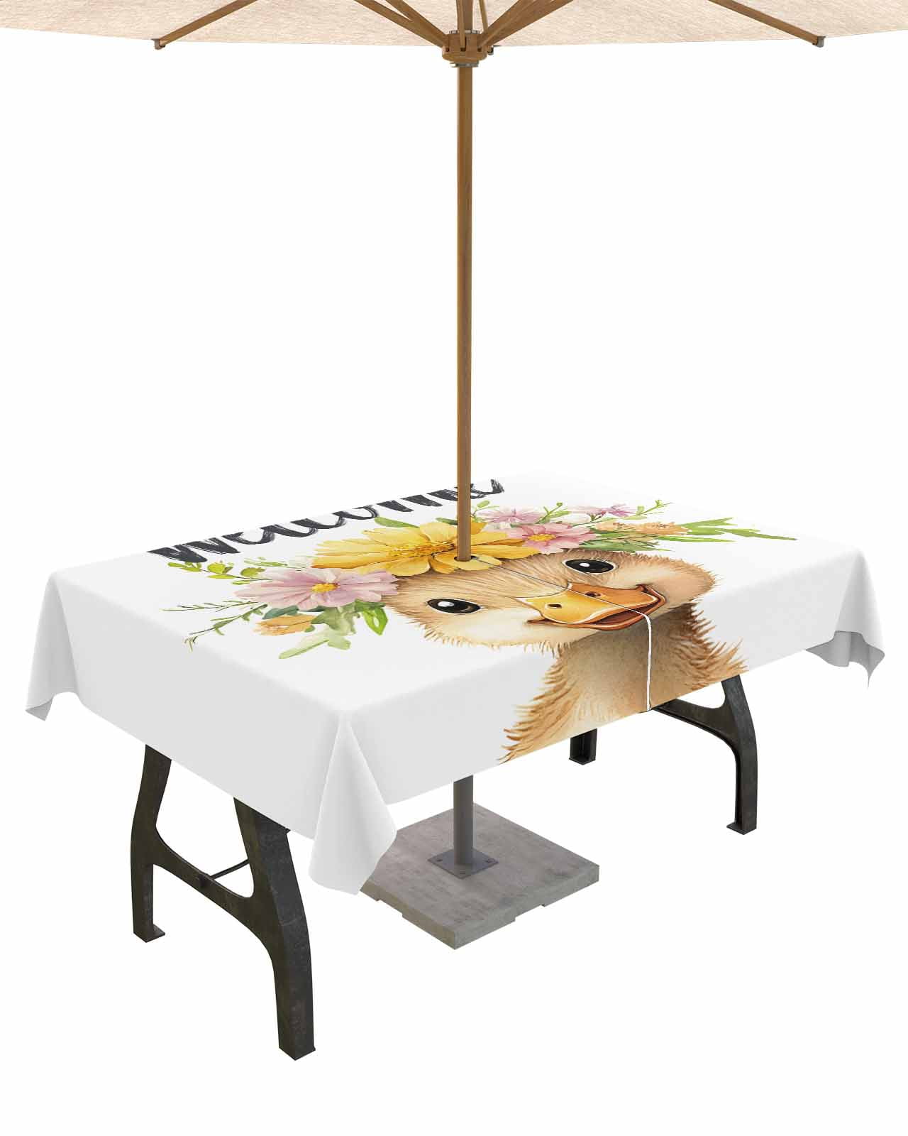 nqOlkjepod Duck Flower Outdoor Tablecloth with Umbrella Hole & Zipper ...