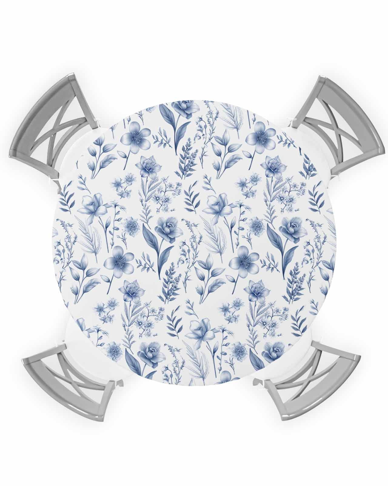 nqOlkjepod Elegant Blue Flowers Round Tablecloth, Fitted Table Cover ...