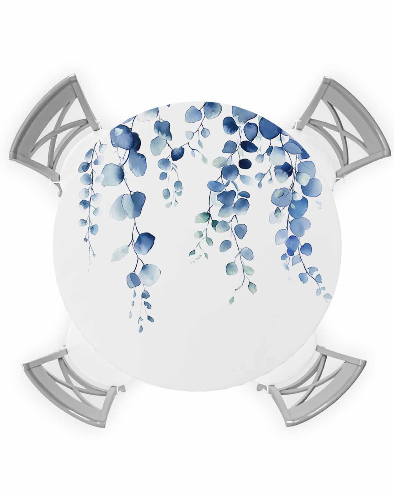 nqOlkjepod Eucalyptus Blue Round Tablecloth, Fitted Table Cover with ...