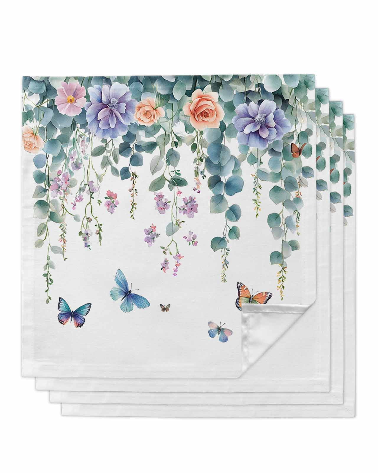 nqOlkjepod Eucalyptus Butterflies Cloth Napkins Set of 4 Reusable ...