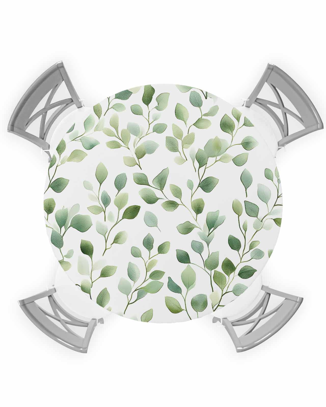 nqOlkjepod Eucalyptus Leaves Round Tablecloth, Fitted Table Cover with ...