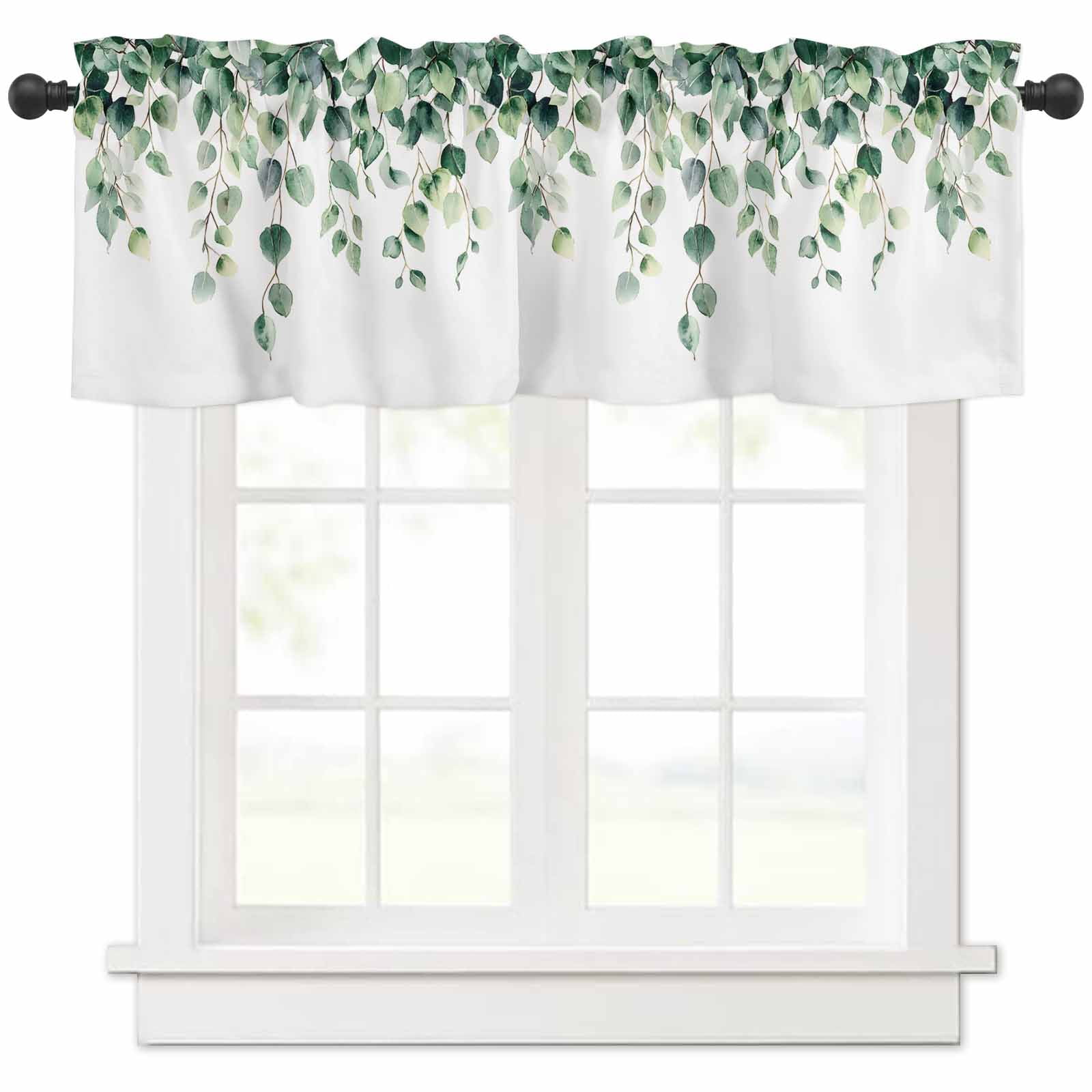 nqOlkjepod Eucalyptus Leaves Farmhouse Short Window Curtain Valances ...