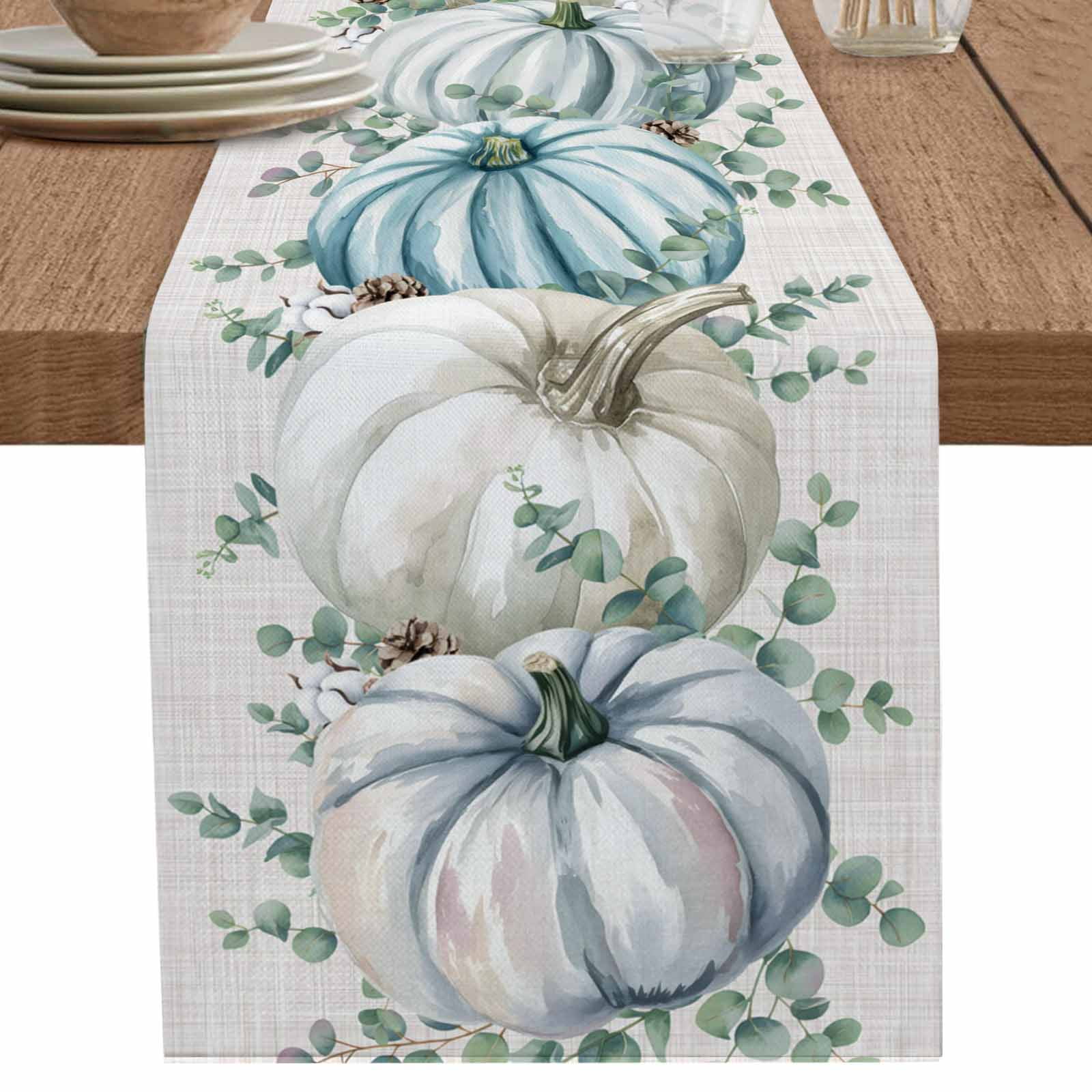 nqOlkjepod Fall Blue Pumpkin Table Runner 60 Inches Long Farmhouse ...