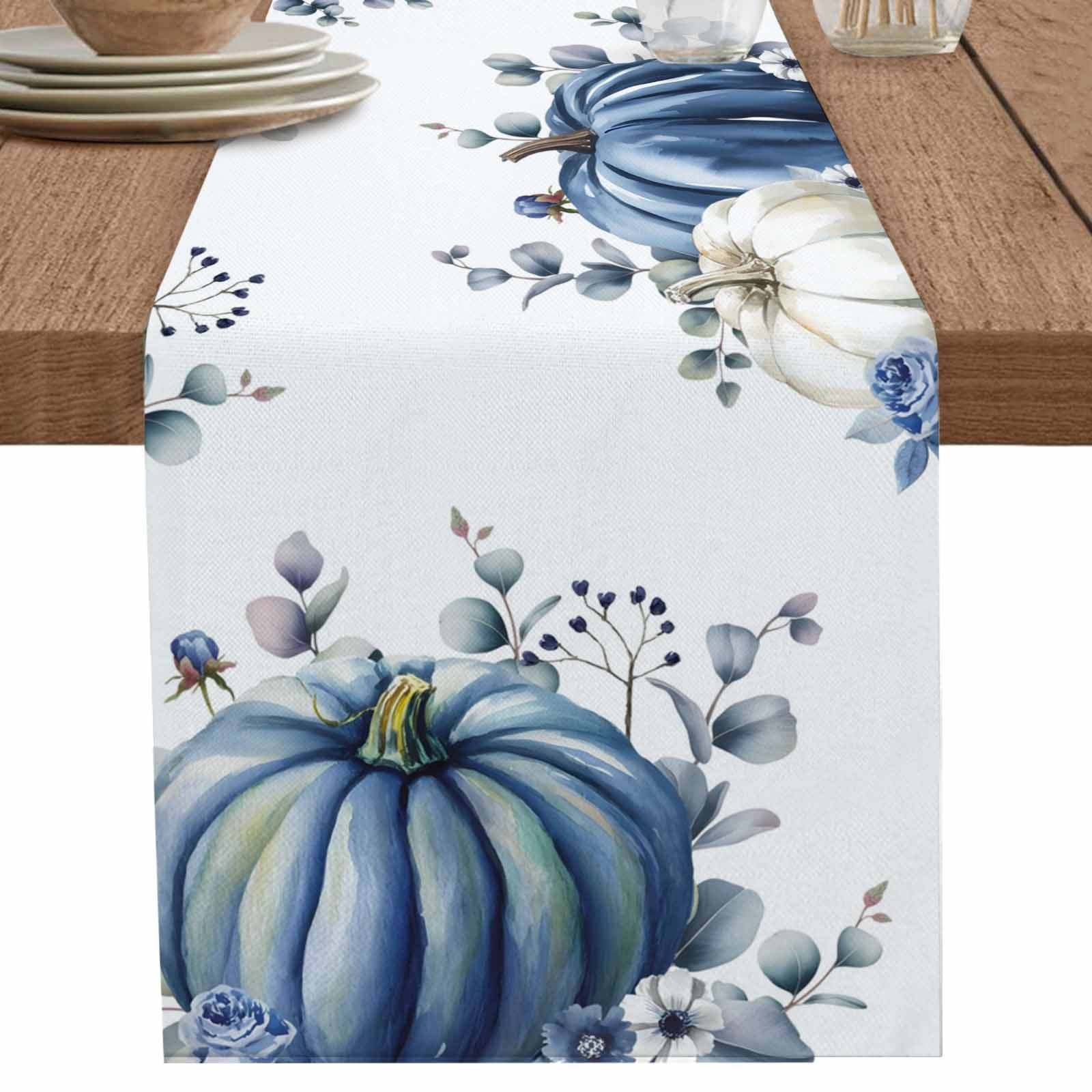 nqOlkjepod Fall Blue Pumpkin Table Runner 70 Inches Long Farmhouse ...