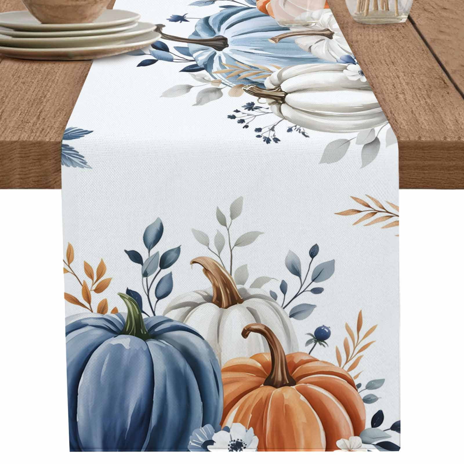 nqOlkjepod Fall Blue Pumpkin Table Runner 72 Inches Long Farmhouse ...