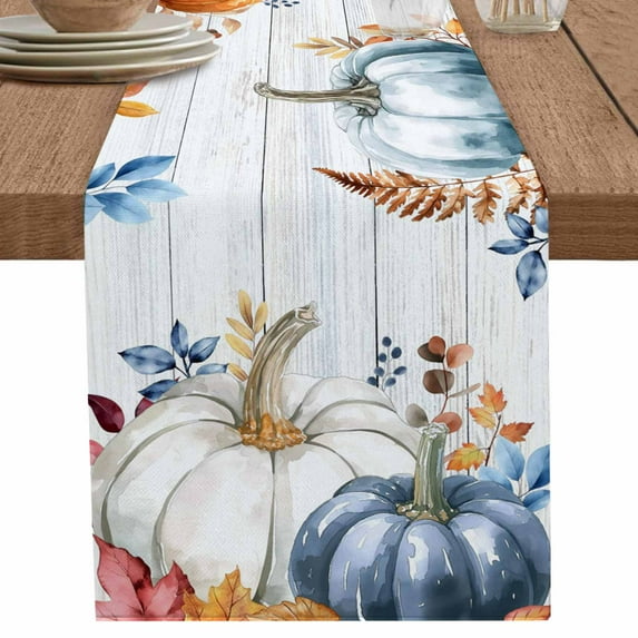 nqOlkjepod Fall Blue Pumpkins Table Runner 72 Inches Long Farmhouse ...