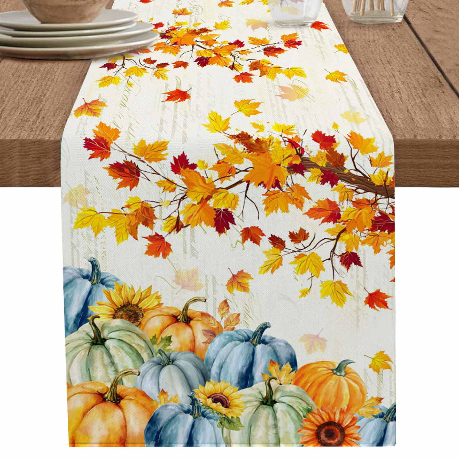 nqOlkjepod Fall Blue Pumpkins Table Runner 90 Inches Long Farmhouse ...