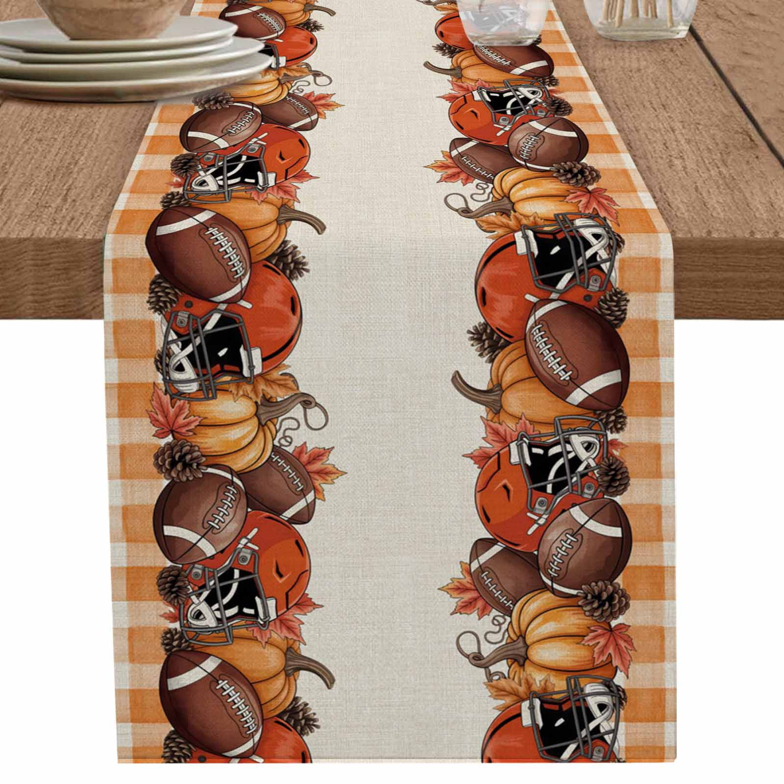 nqOlkjepod Fall Football Pumpkin Table Runner 108 Inches Long Farmhouse ...