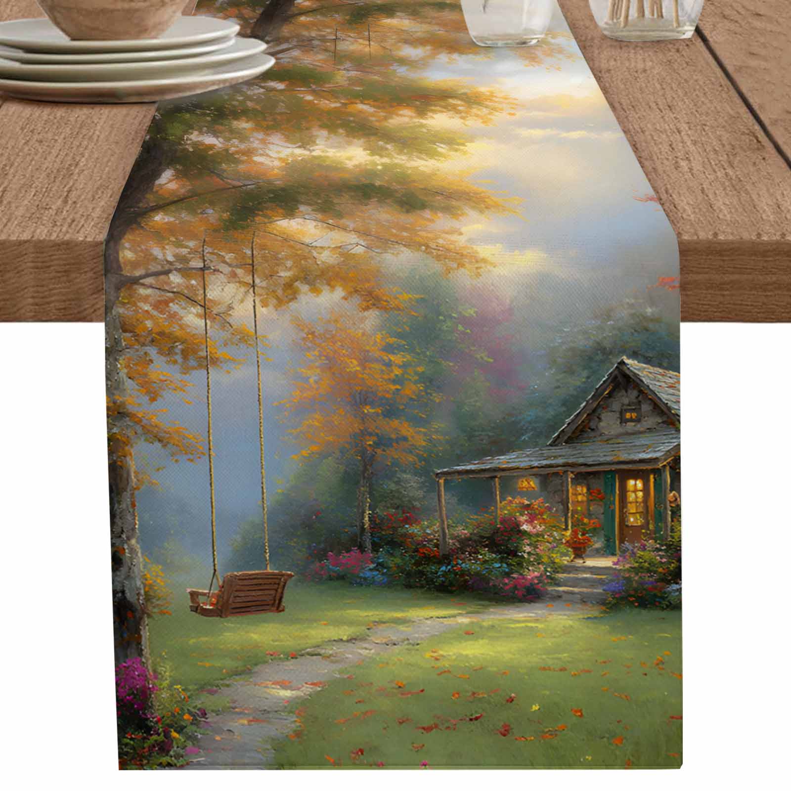 nqOlkjepod Fall Forest Table Runner 108 Inches Long Farmhouse Dress ...