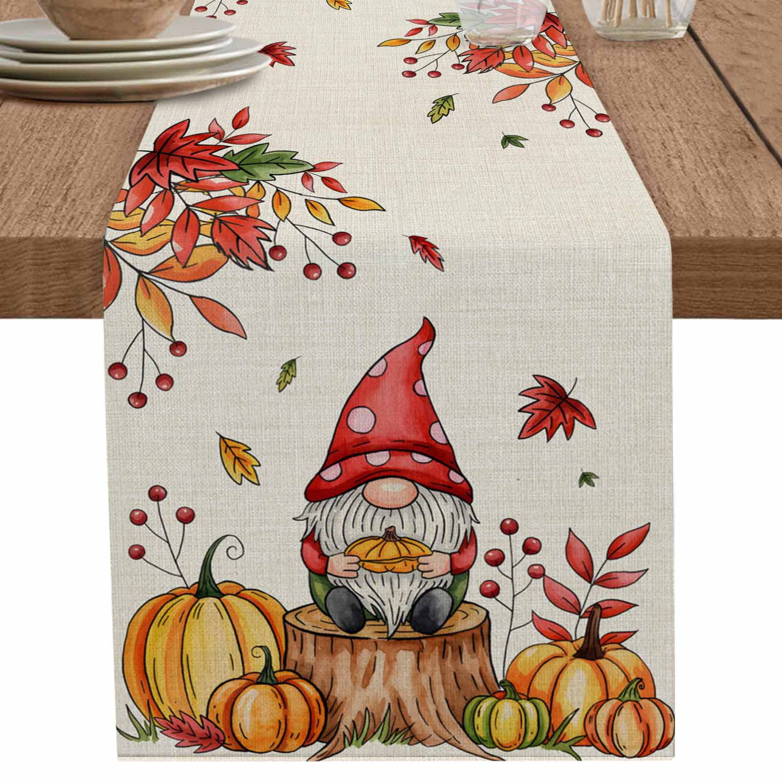 nqOlkjepod Fall Gnomes Table Runner 90 Inches Long Farmhouse Dress ...