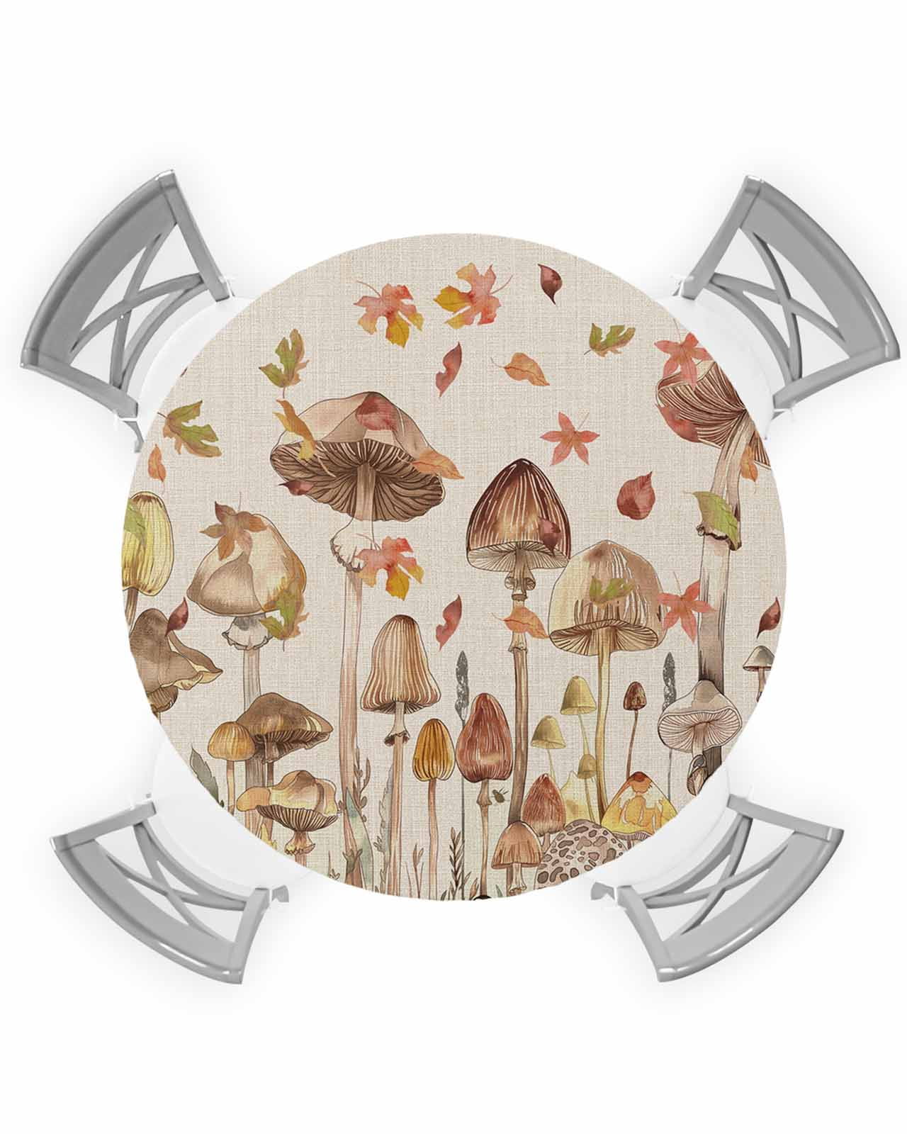 nqOlkjepod Fall Mushroom Round Tablecloth, Fitted Table Cover with ...