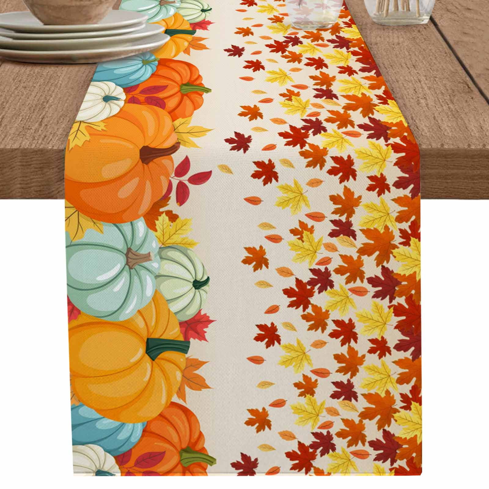 nqOlkjepod Fall Orange Pumpkins Table Runner 70 Inches Long Farmhouse ...