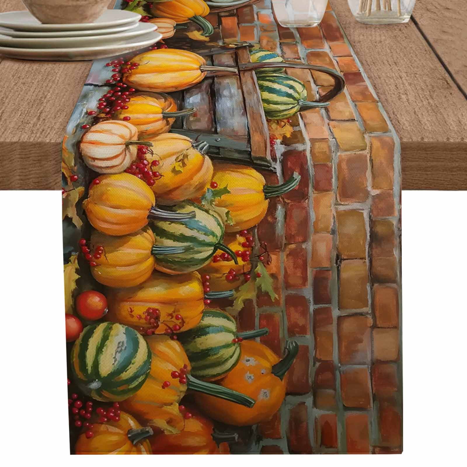 nqOlkjepod Fall Pumpkin Table Runner 108 Inches Long Farmhouse Dress ...