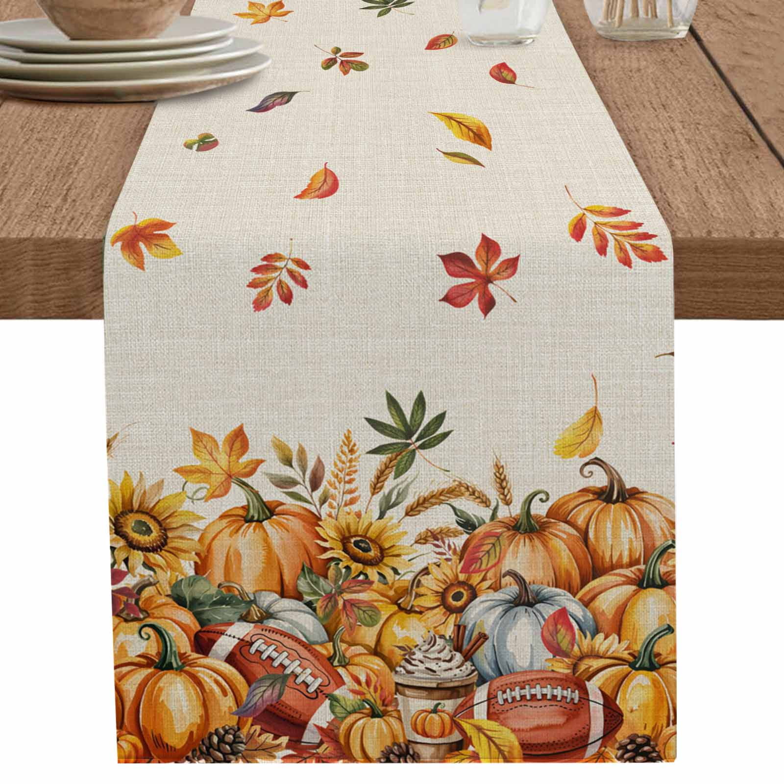 nqOlkjepod Fall Pumpkin Table Runner 108 Inches Long Farmhouse Dress ...