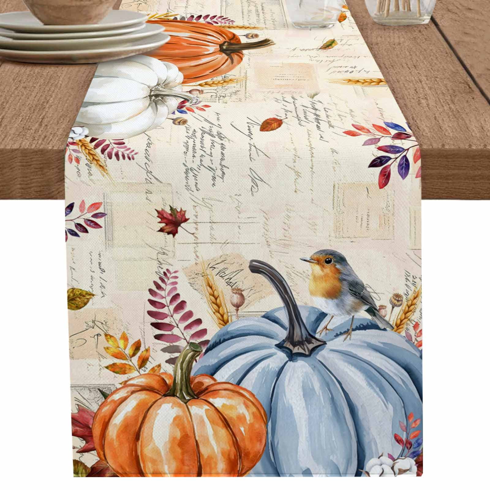 nqOlkjepod Fall Pumpkin Table Runner 70 Inches Long Farmhouse Dress ...