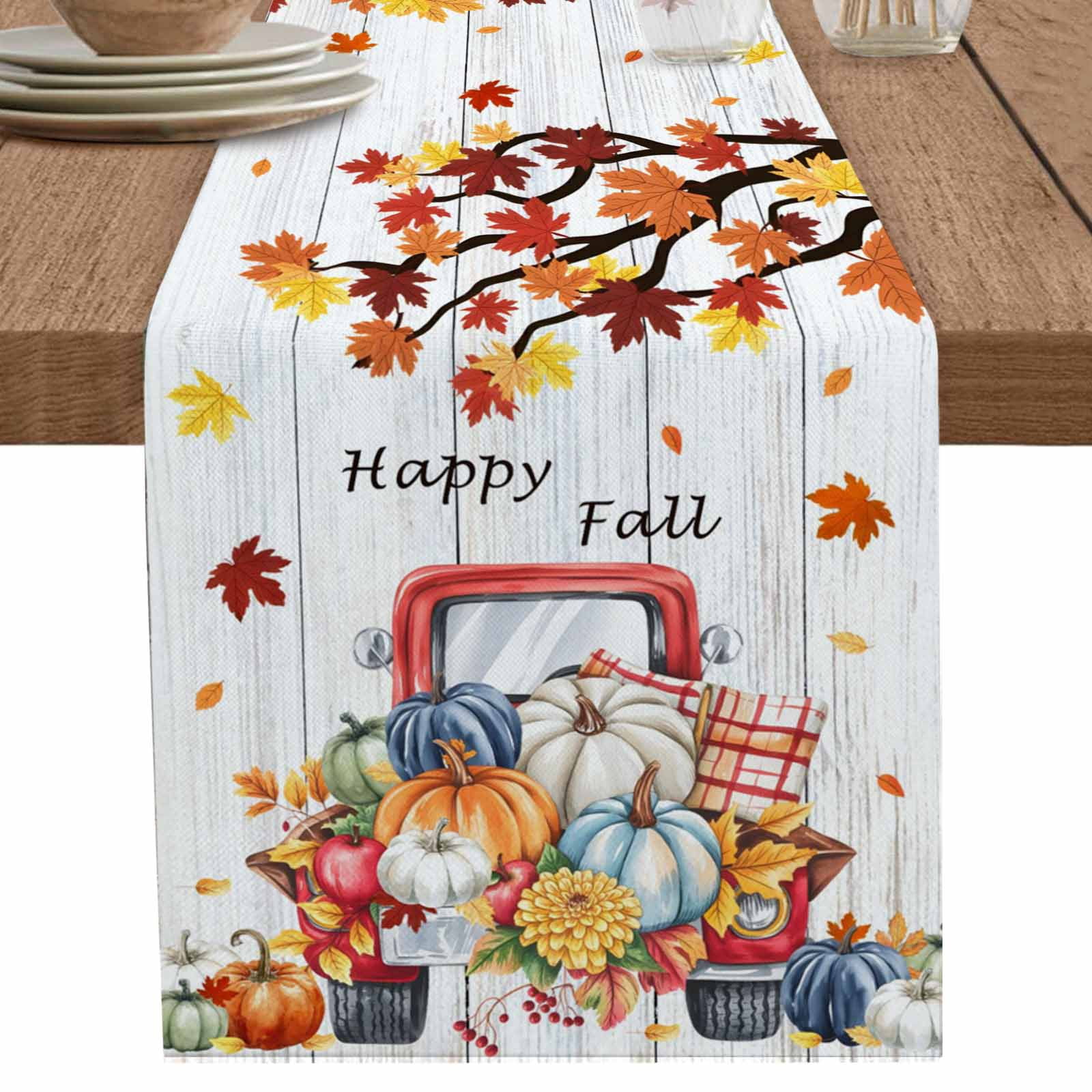 nqOlkjepod Fall Pumpkin Table Runner 72 Inches Long Farmhouse Dress ...