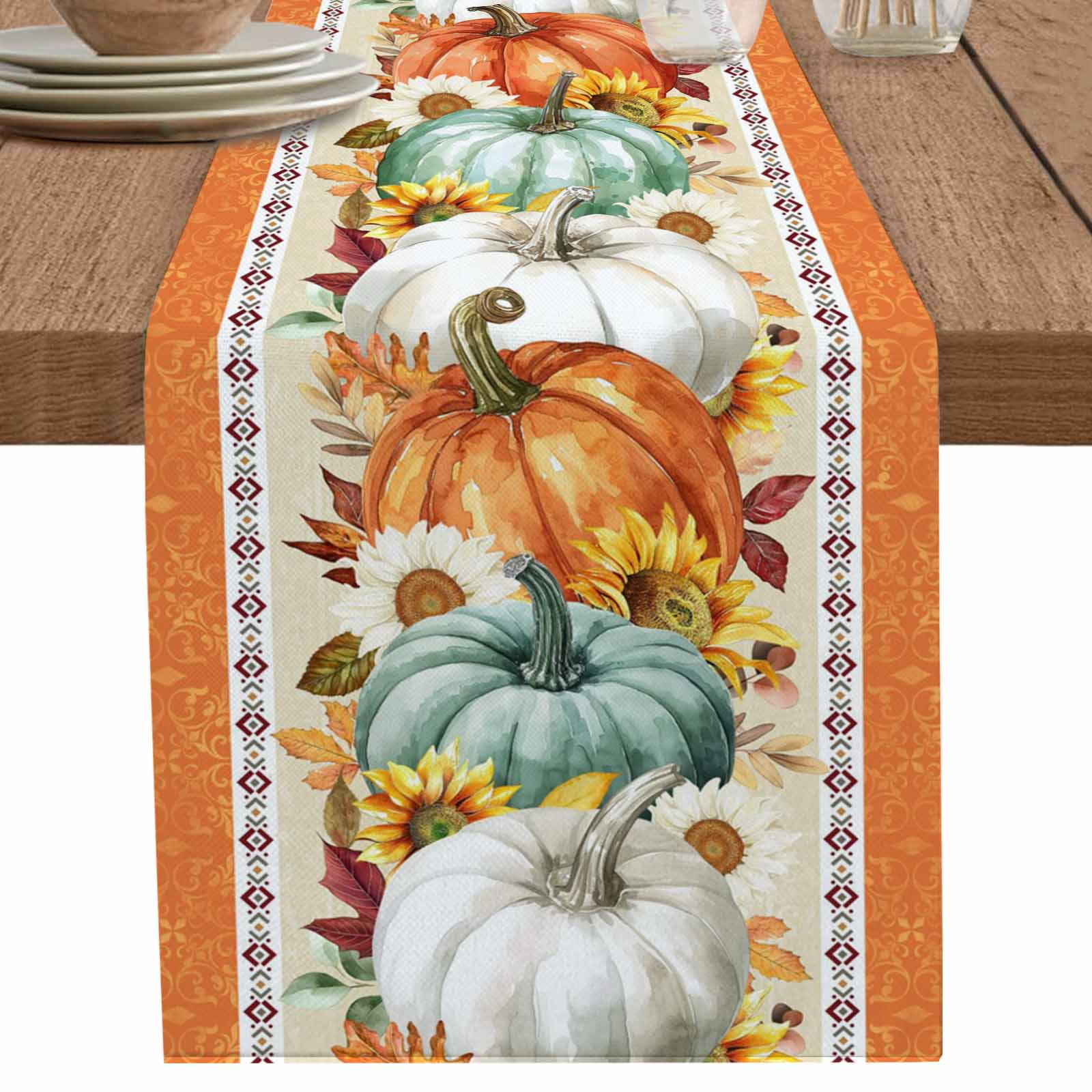 nqOlkjepod Fall Pumpkins Table Runner 60 Inches Long Farmhouse Dress ...
