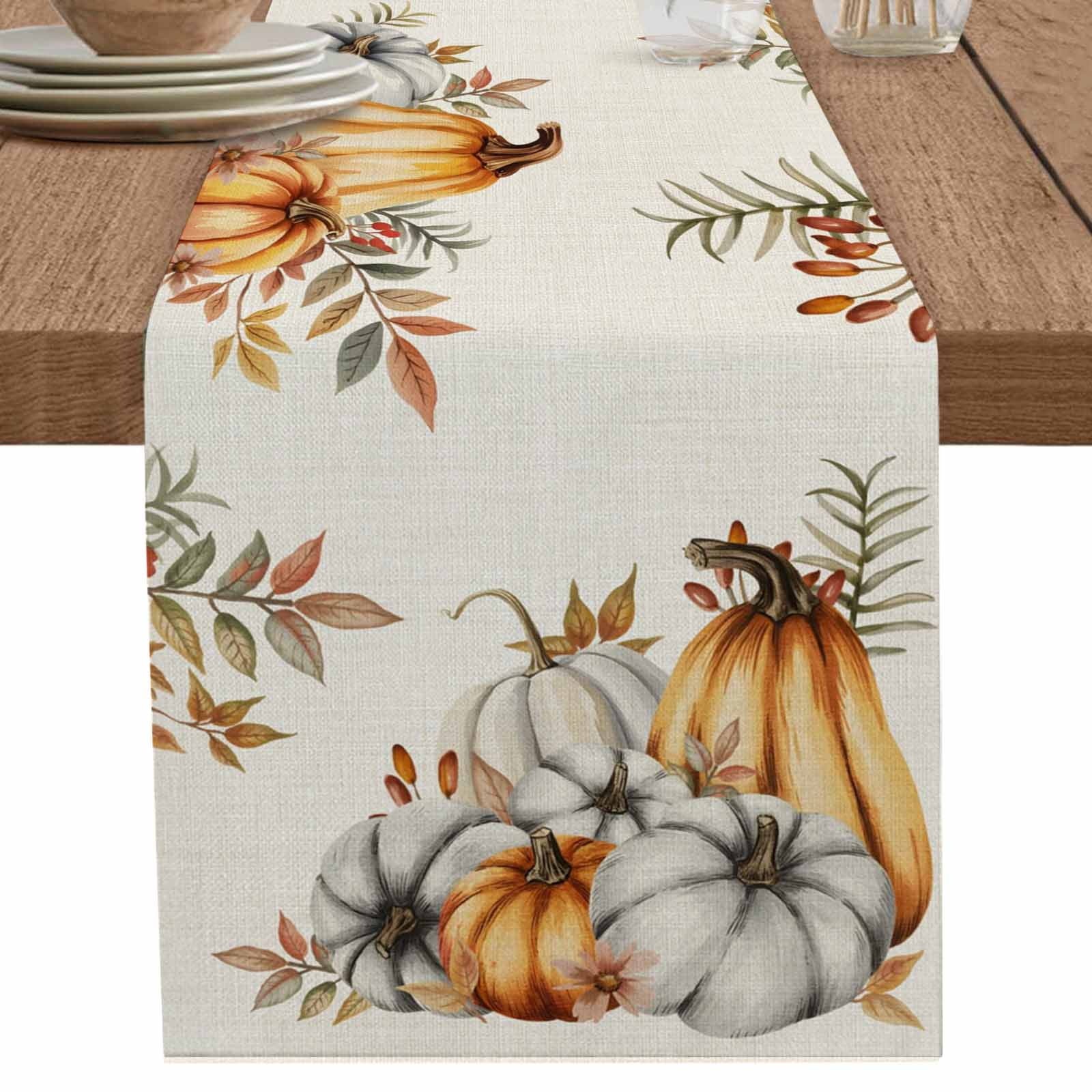 nqOlkjepod Fall Pumpkins Table Runner 60 Inches Long Farmhouse Dress ...